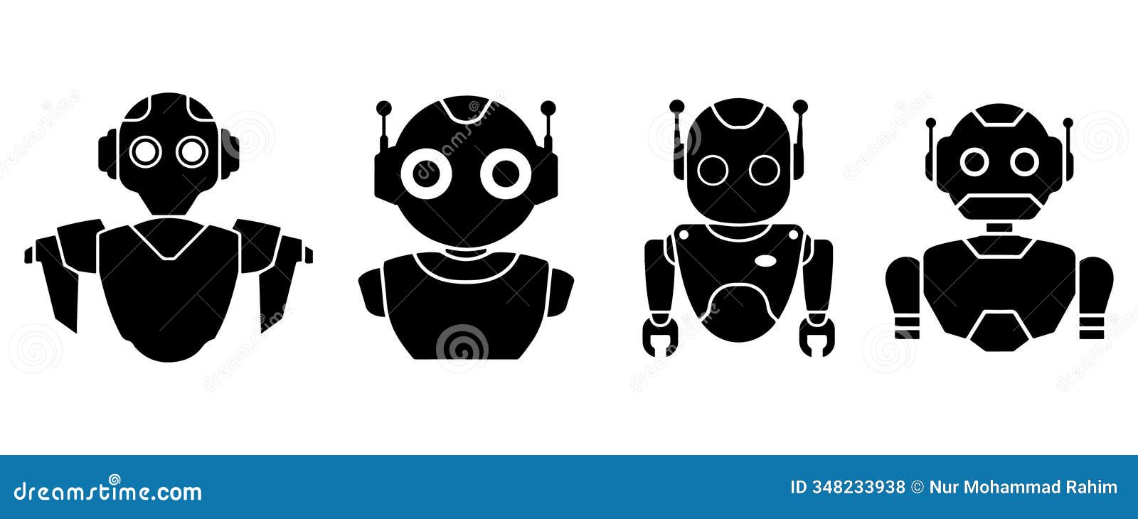 Robot Head Silhouette Vector Set Stock Illustration - Illustration of ...