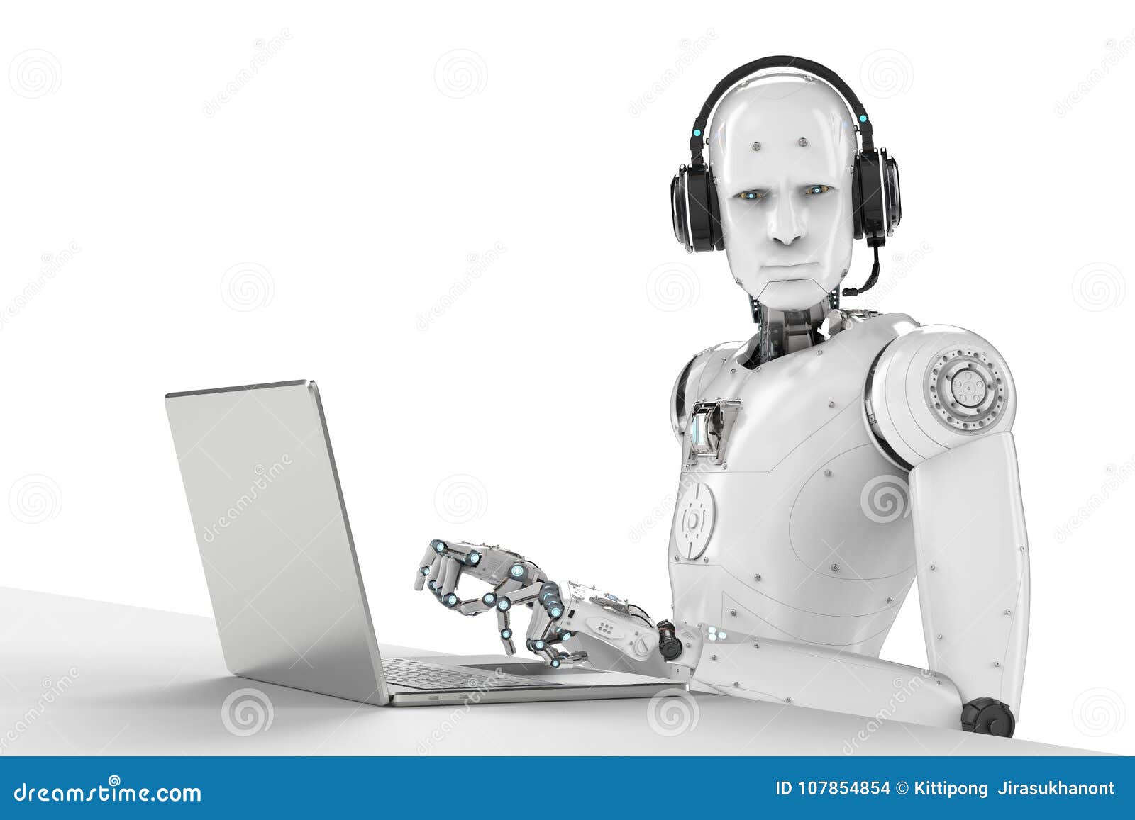 Robot with headset stock illustration. Illustration of customer - 107854854