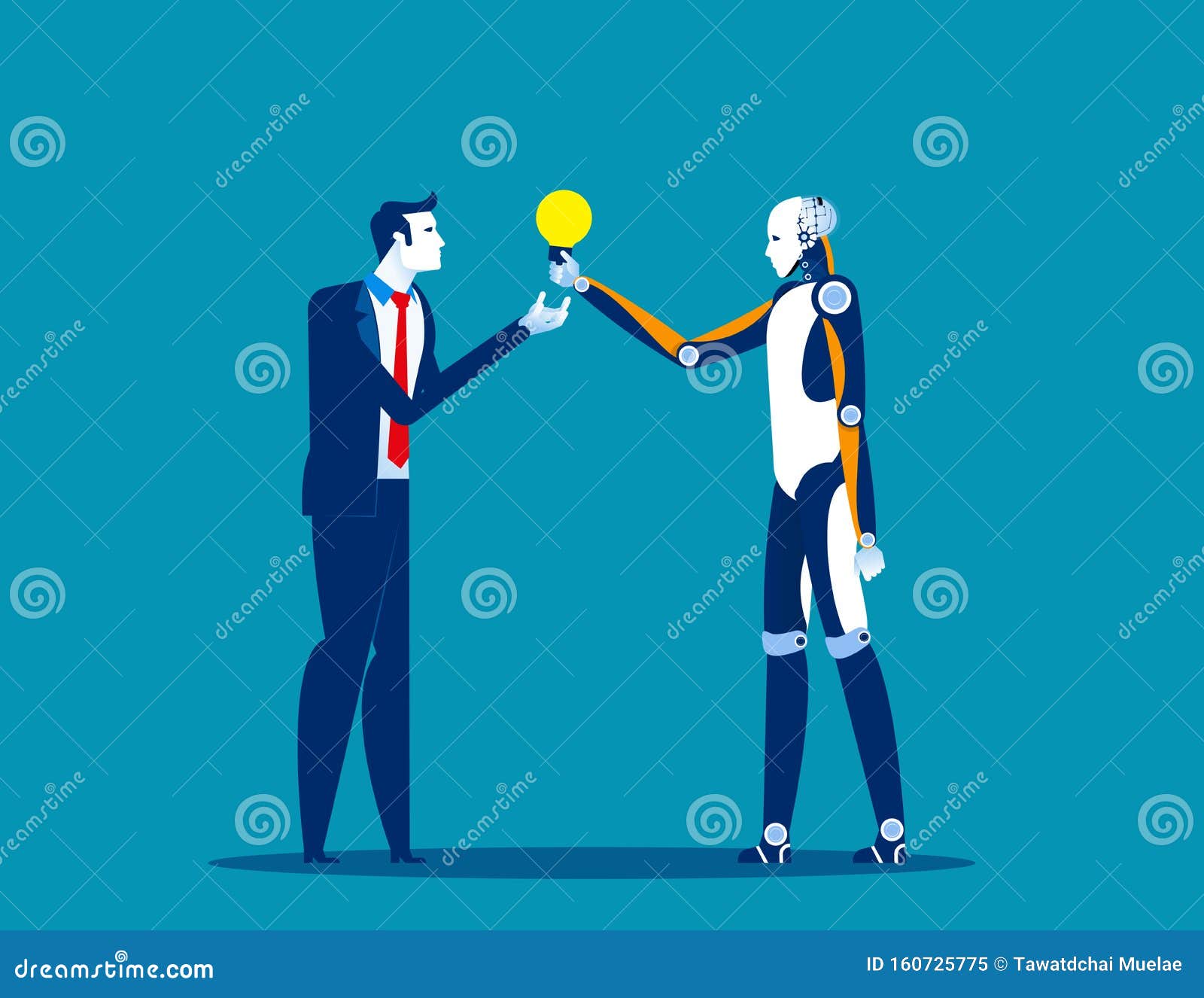 Robot Help Businessman Make Solution. Concept Business Vector ...