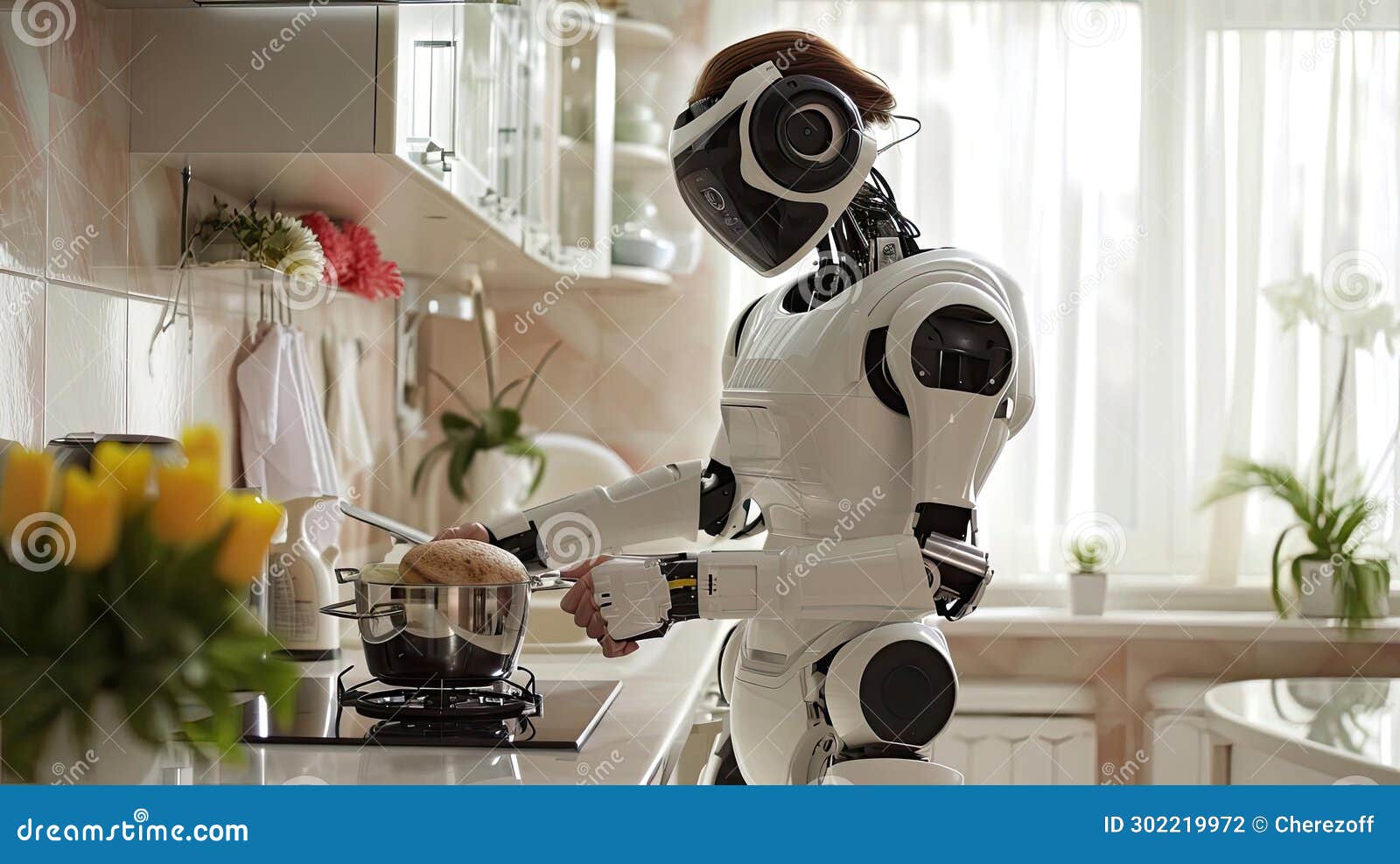 Robot Helper Helps in the Kitchen Stock Photo - Image of business, help ...