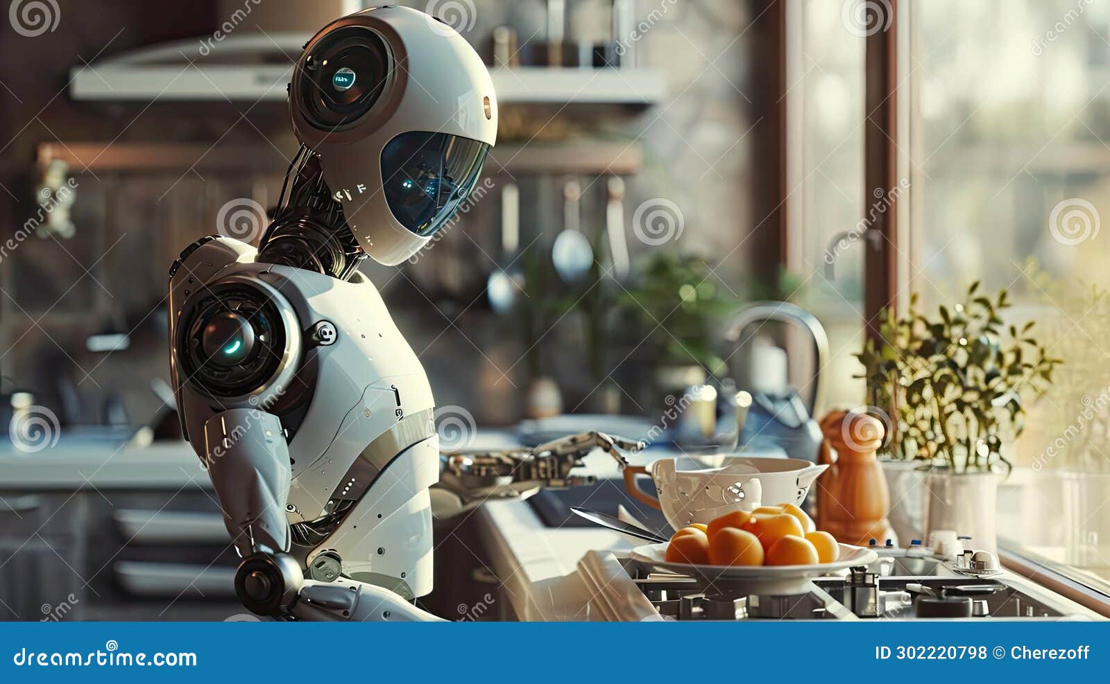 Robot Helper Helps in the Kitchen Stock Photo - Image of intelligence ...