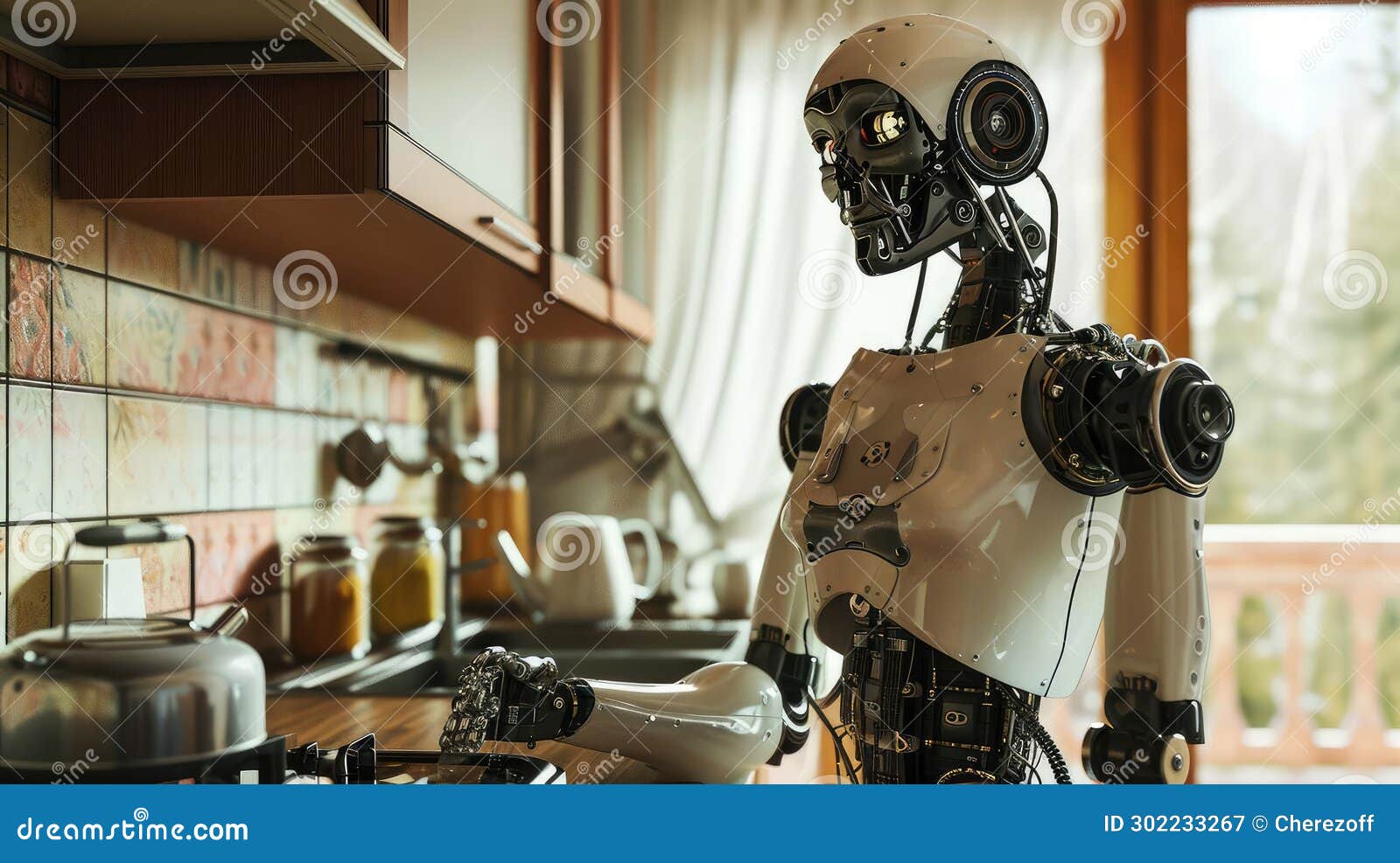 Robot Helper Helps in the Kitchen Stock Image - Image of artificial ...