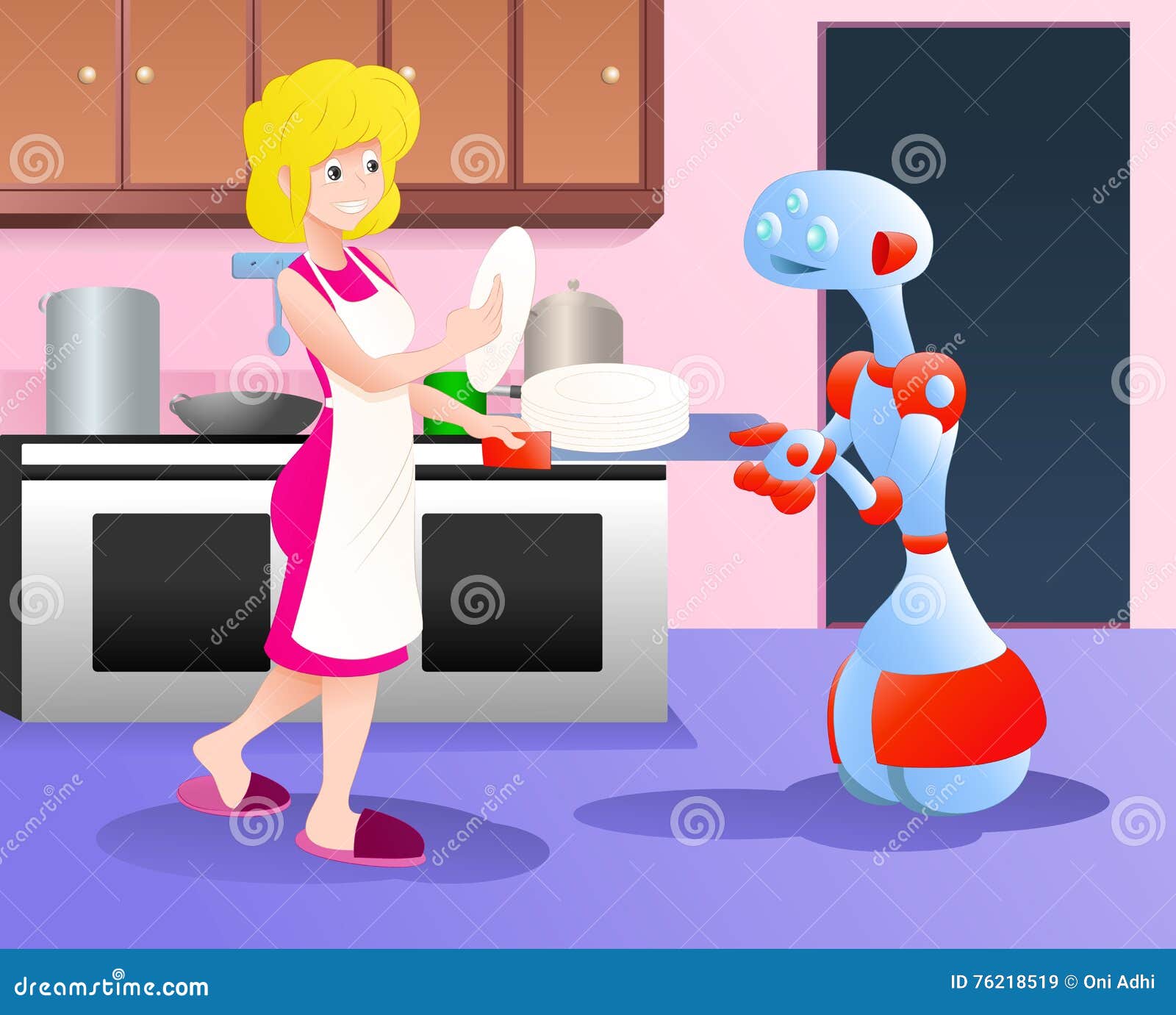 Robot Helping Mom Picking Plates Stock Illustrations – 2 Robot Helping ...