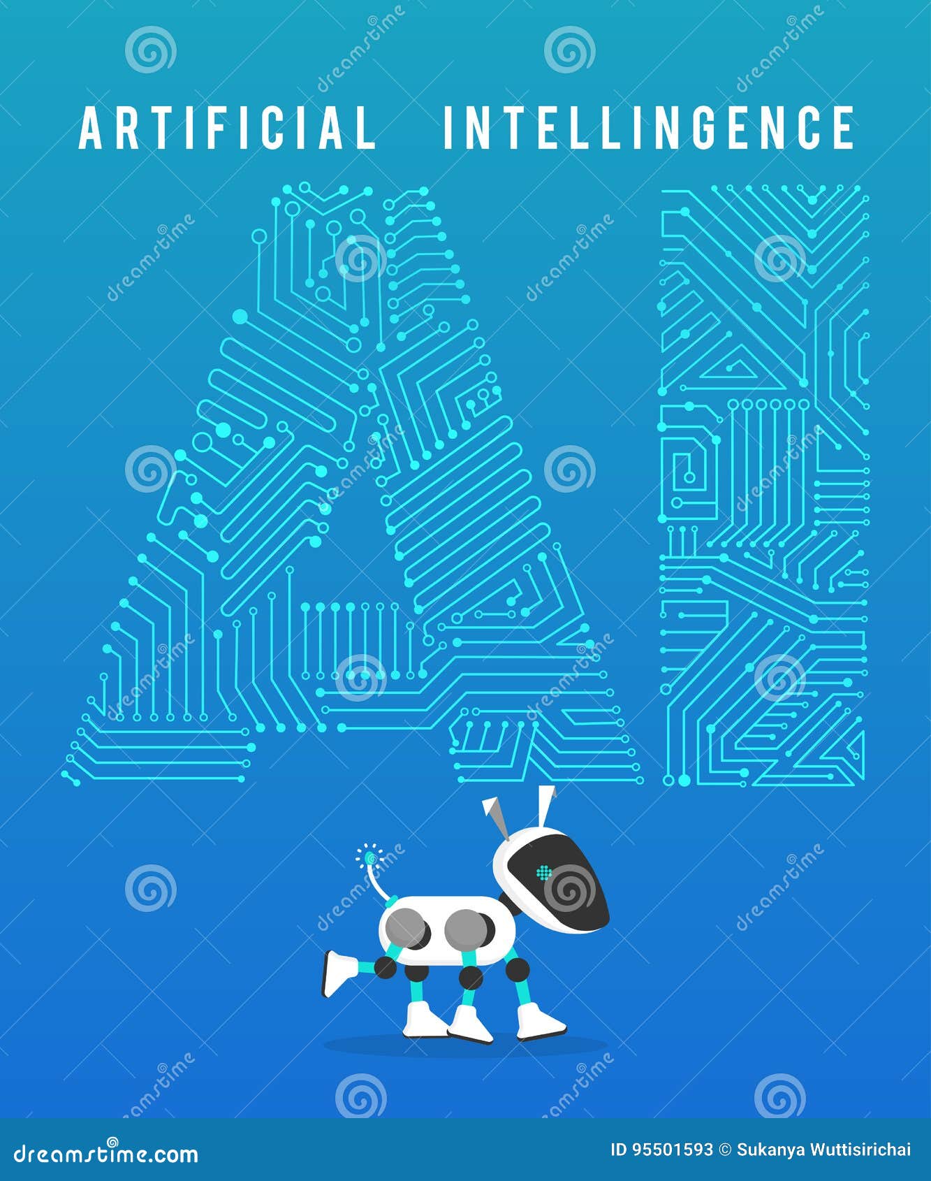 Robot and High-tech Artificial Intelligence on Blue Background Stock ... Robot and High-tech Artificial Intelligence on Blue Background Stock ...