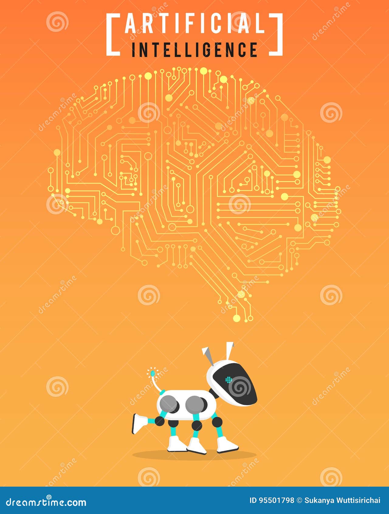 Robot and High-tech Artificial Intelligence on Orange Background Stock ... Robot and High-tech Artificial Intelligence on Orange Background Stock ...
