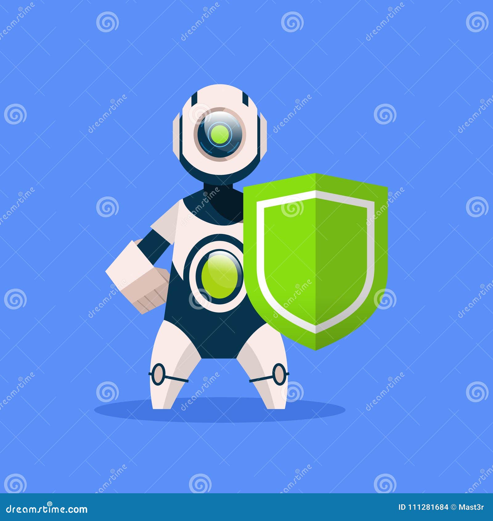Robot Hold Shield Isolated on Blue Background Concept Modern Artificial ...