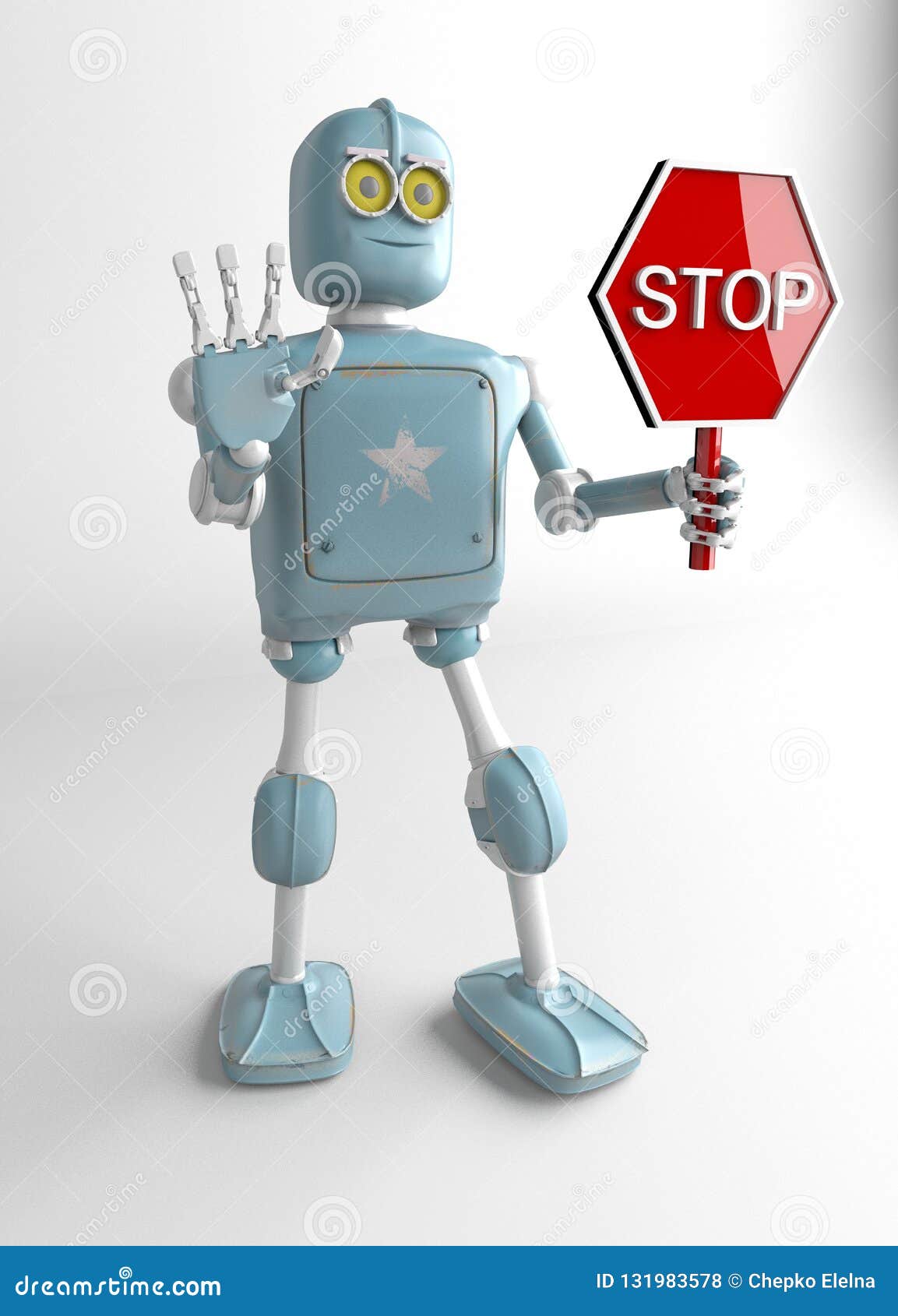 Robot Hold Stop Sign,3d Render Stock Illustration - Illustration of ...