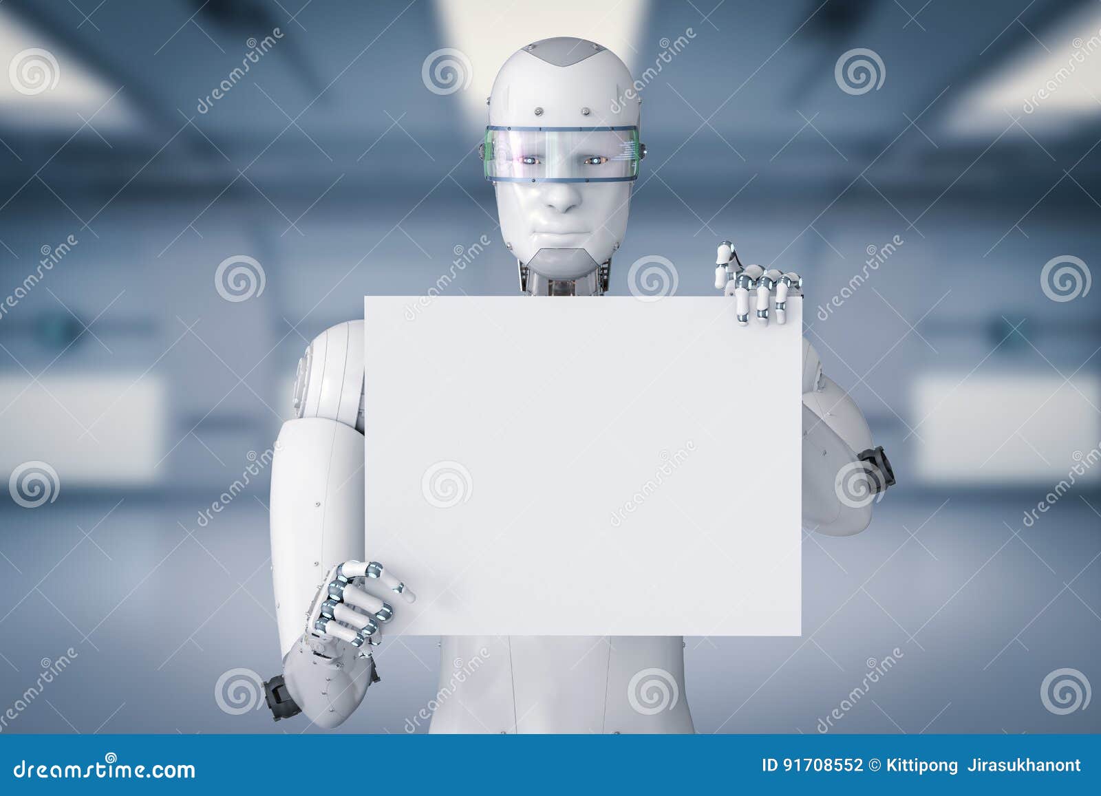 Robot holding blank paper stock illustration. Illustration of poster ...