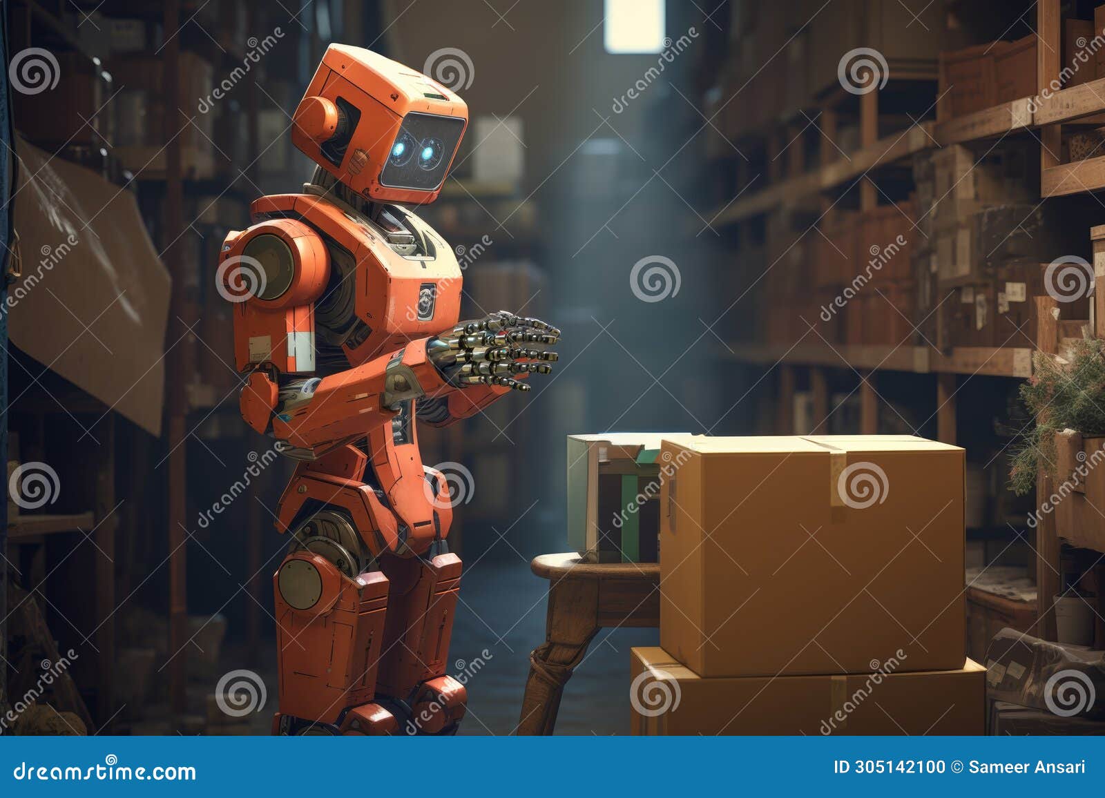 Robot Holding a Box in Warehouse for Efficient Logistics and Automation ...