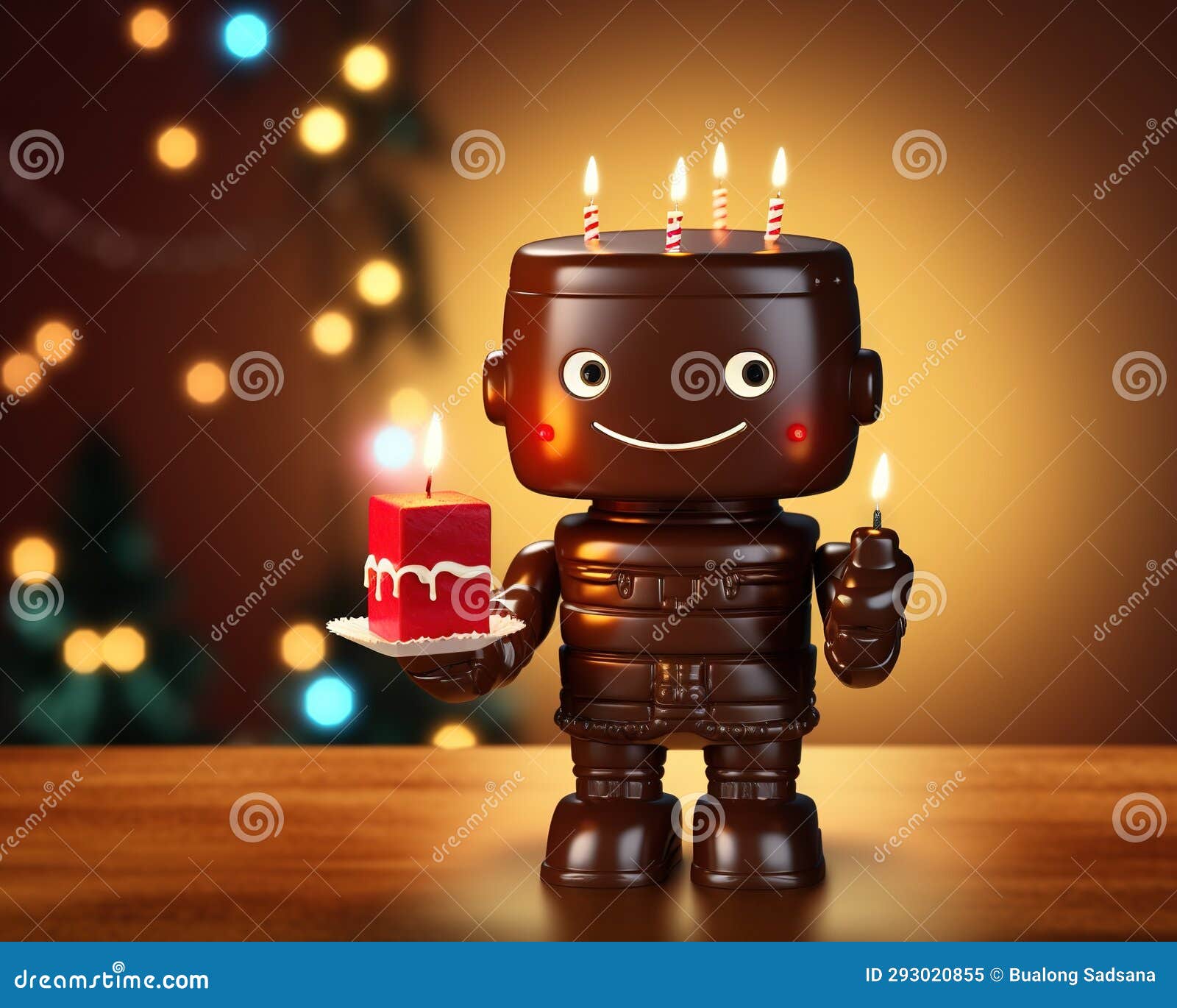 Robot is Holding a Candle in Front of a Christmas Tree. Stock Illustration - Illustration of ...