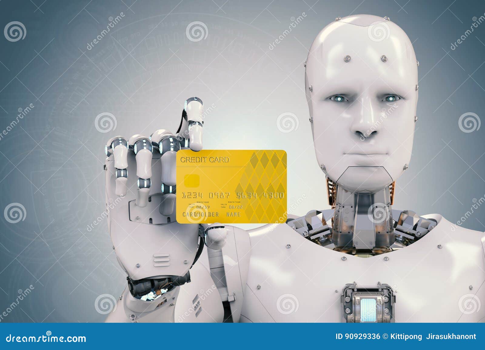 Robot holding credit card stock illustration. Illustration of ...