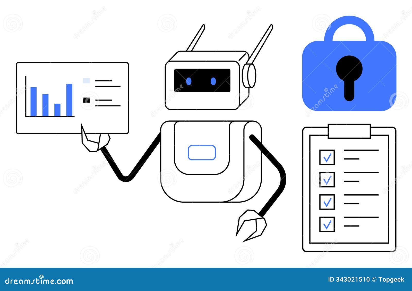 Robot Analyzing Data with Secure Checklist and Lock Symbol ...