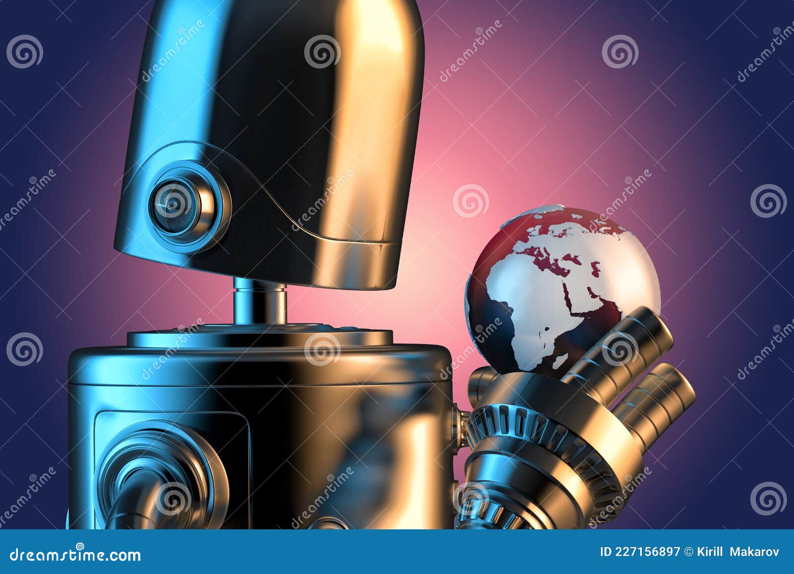 Robot Holding Earth Globe. 3D Illustration Stock Illustration ...
