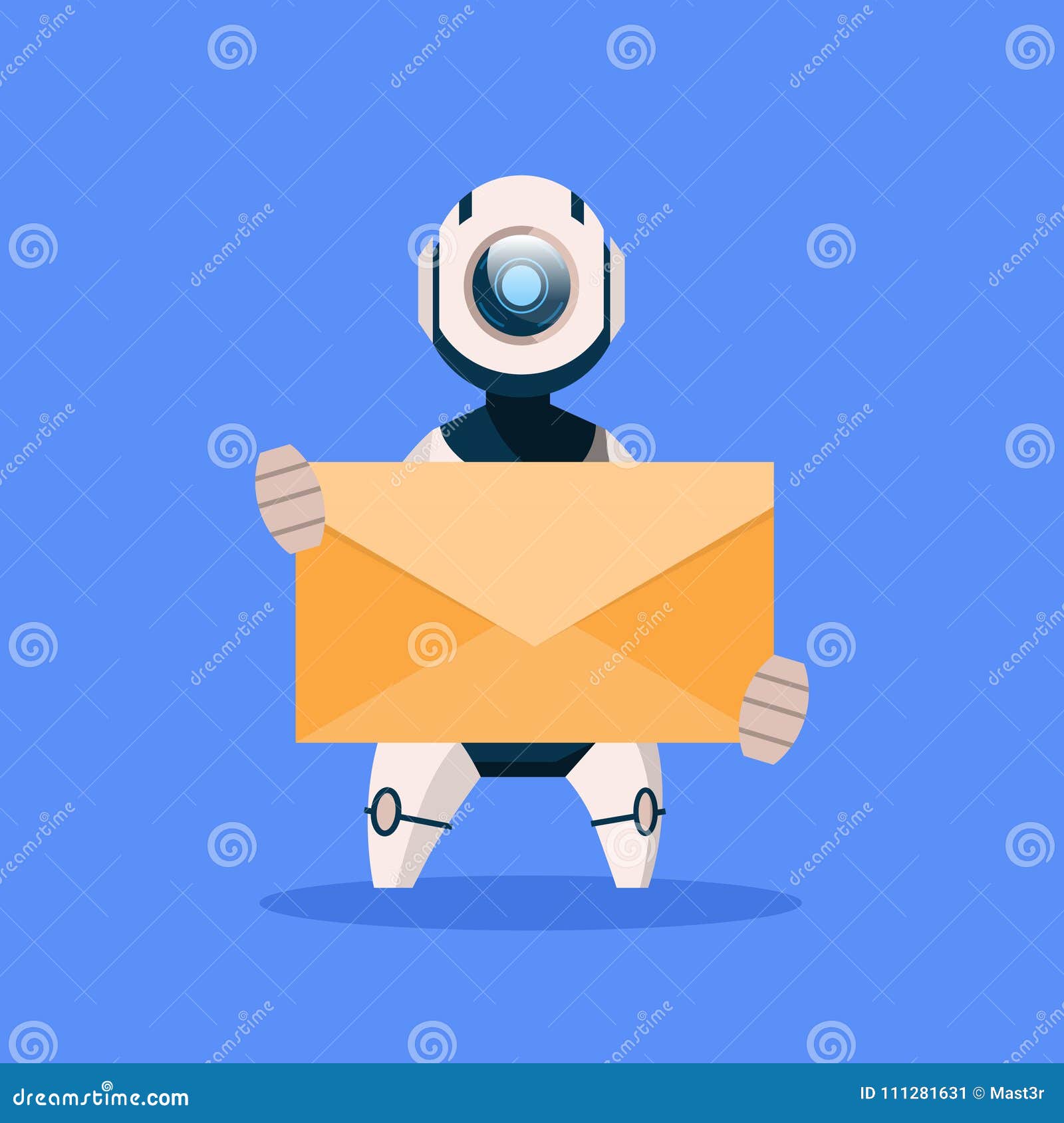 Robot Holding Envelope Isolated on Blue Background Concept Modern ...