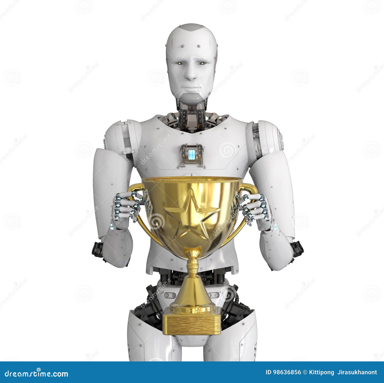 Robot Holding Golden Trophy Stock Illustration - Illustration of gold ...