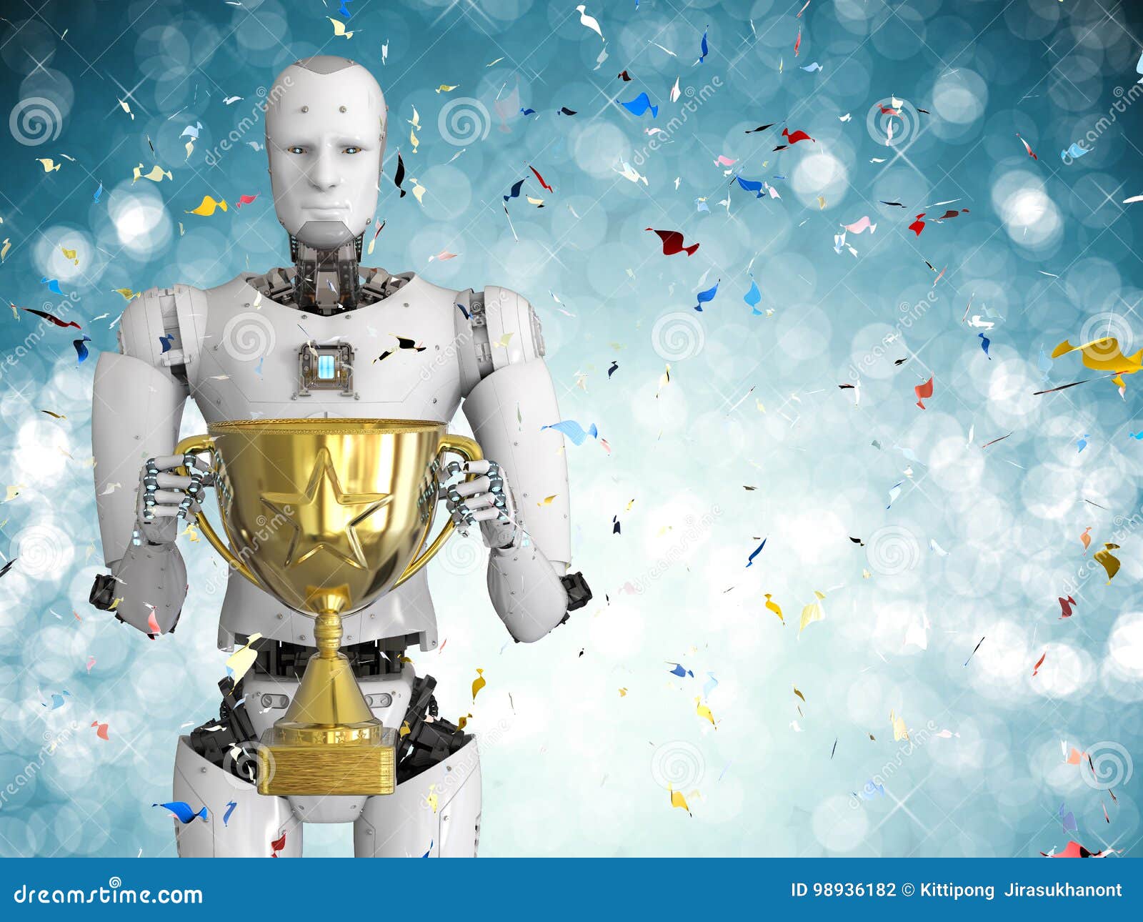 Robot Holding Golden Trophy Stock Illustration - Illustration of ...