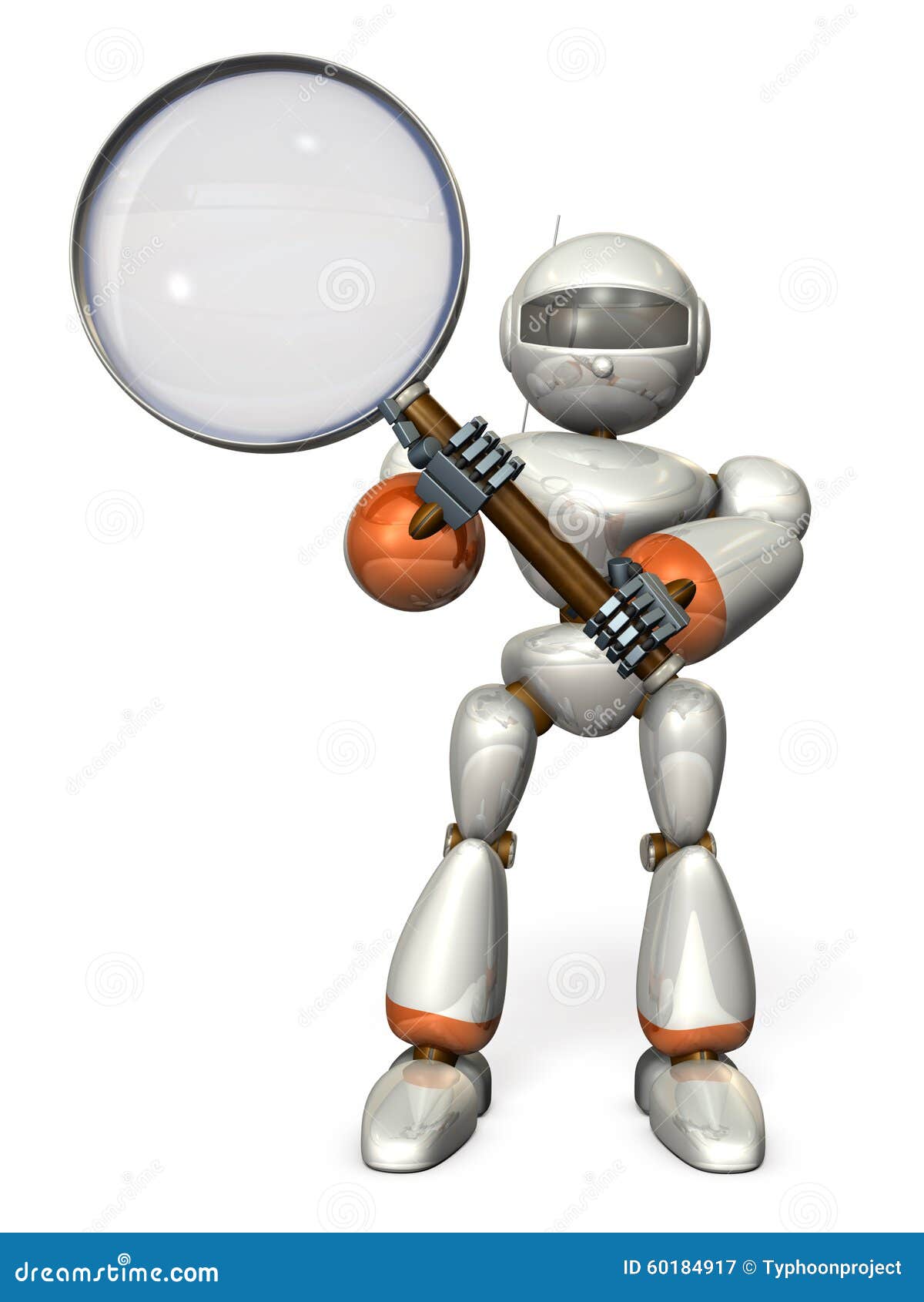 Robot Holding a Large Magnifying Glass Stock Illustration ...