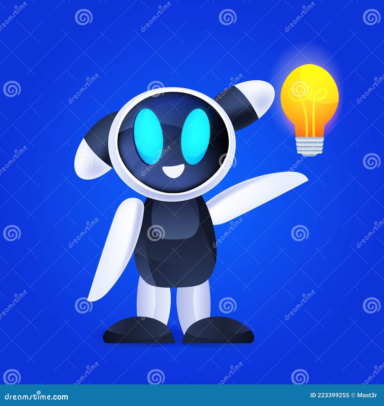 Robot Holding Light Lamp Modern Robotic Character with Bright Bulb New ...