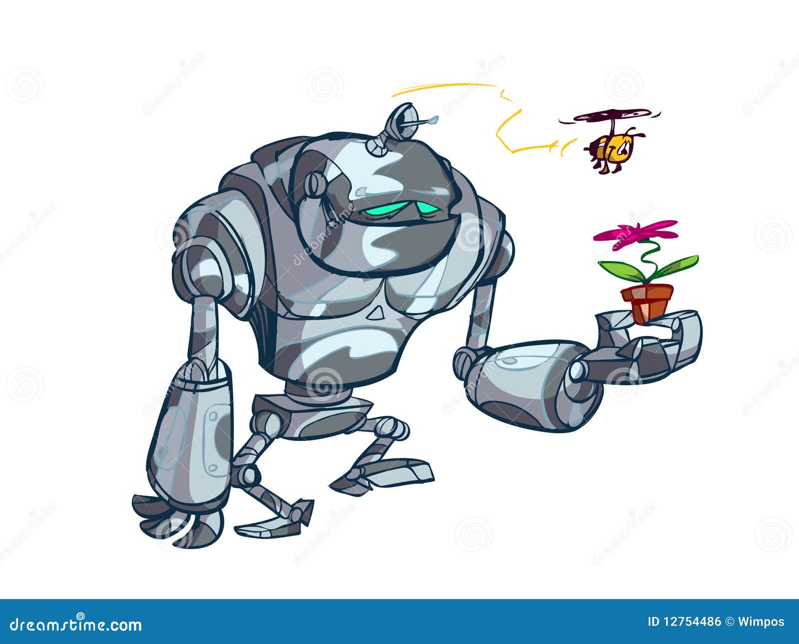 Robot holding potted plant stock illustration. Illustration of machine ...