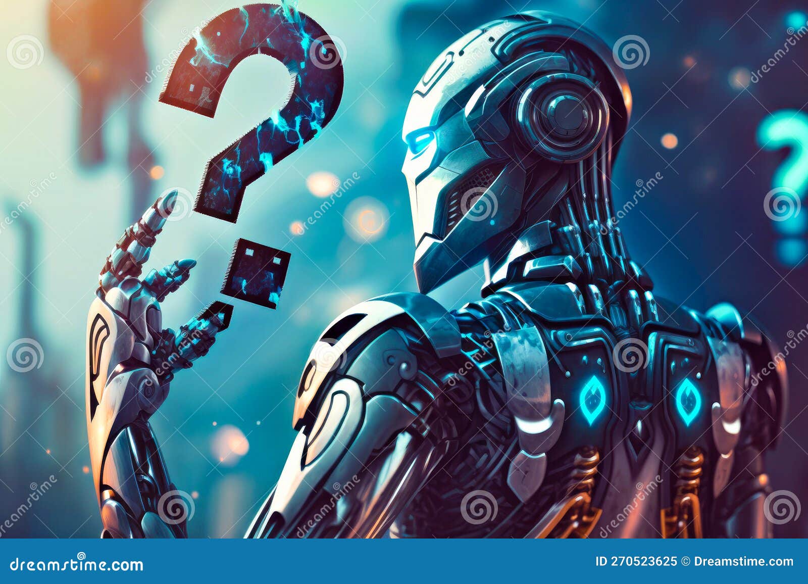 Robot Holding Question Mark in His Hand Generative AI Stock ...