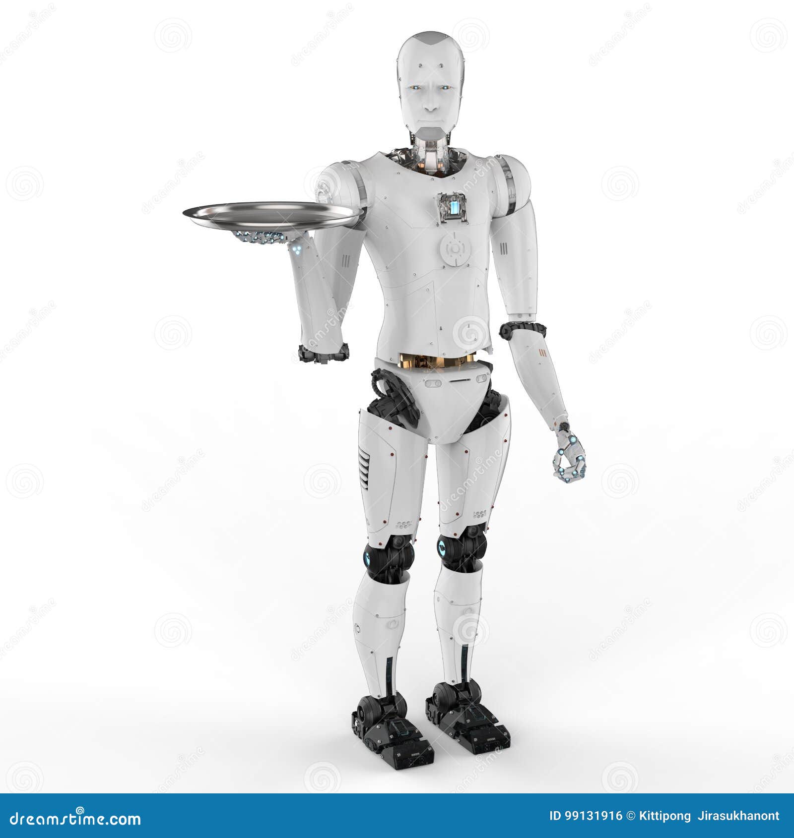 Robot With Tray And Human Brain. Artificial Intelligence Concept ...