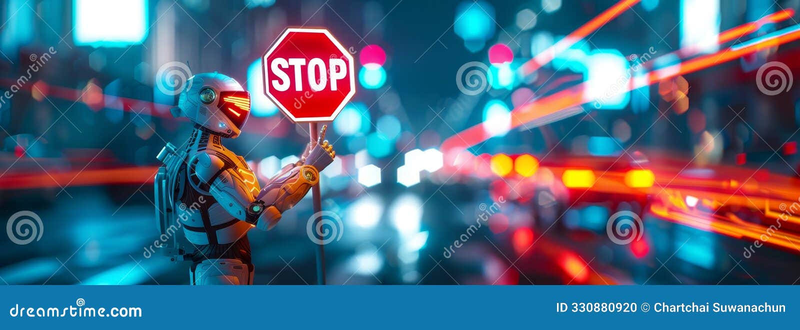 A Robot is Holding a Stop Sign in a City Street by AI Generated Image ...