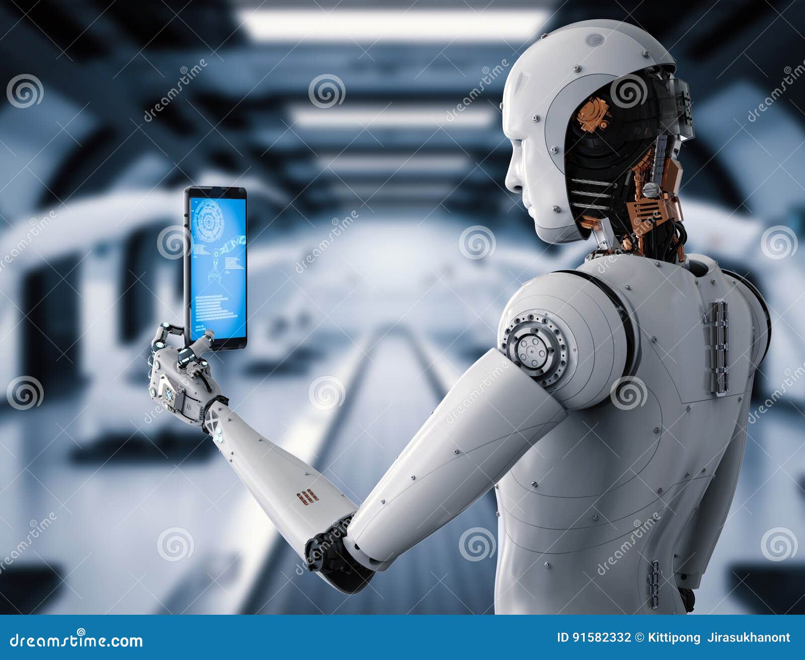 Robot holding tablet stock illustration. Illustration of smart - 91582332