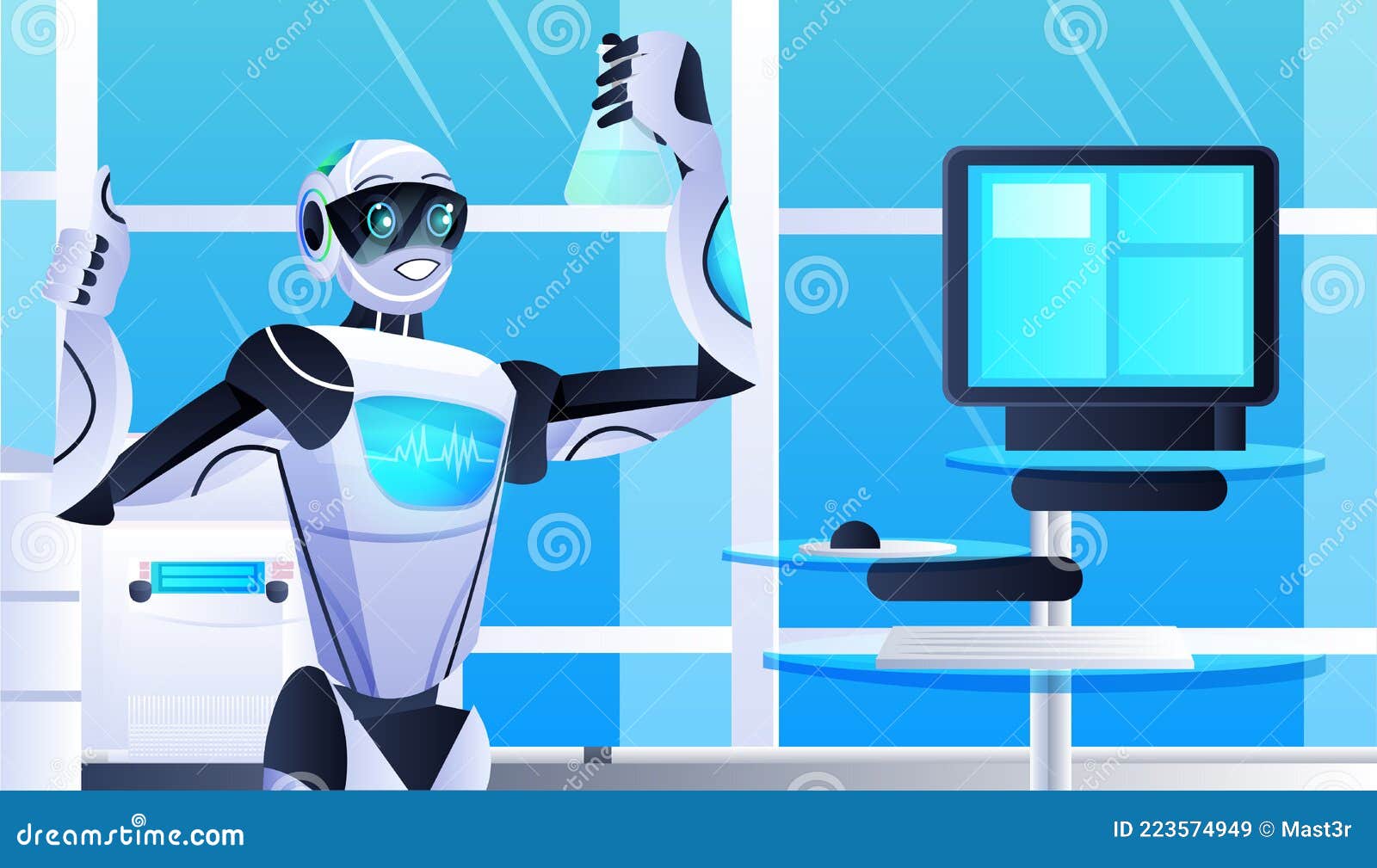 Robot Holding Test Tube with Liquid Robotic Chemist Making Experiments ...