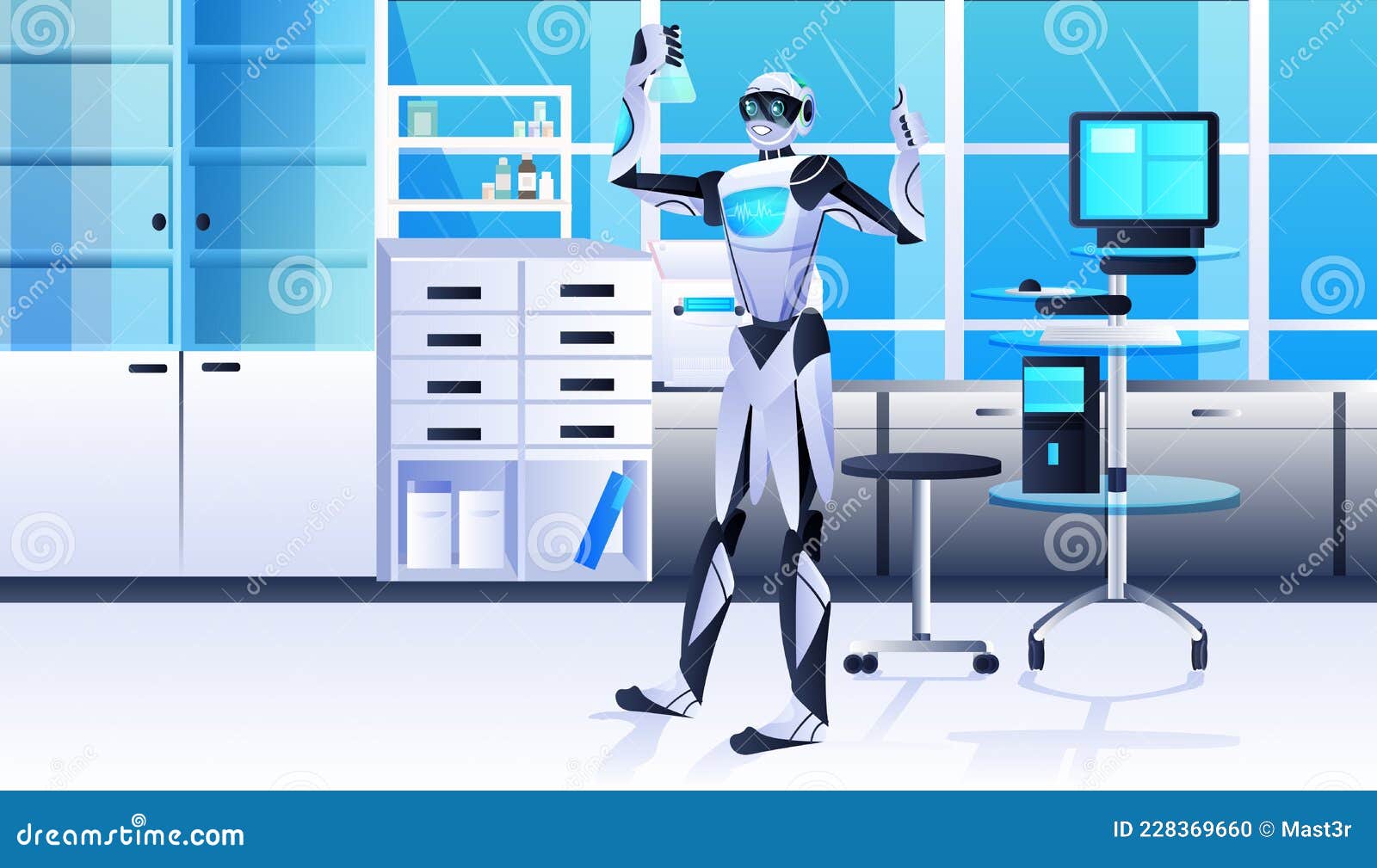 Robot Chemist With Test Tubes Making Chemical Experiment In Lab ...