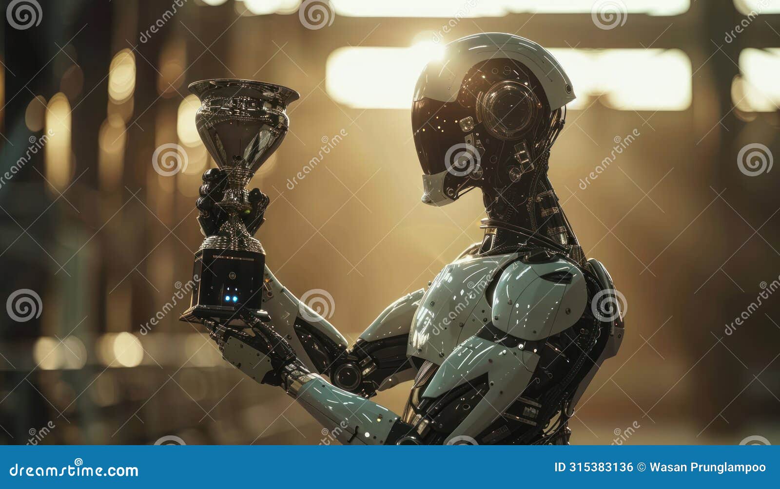 A Robot Holding a Trophy in Its Hand Stock Photo - Image of reward ...