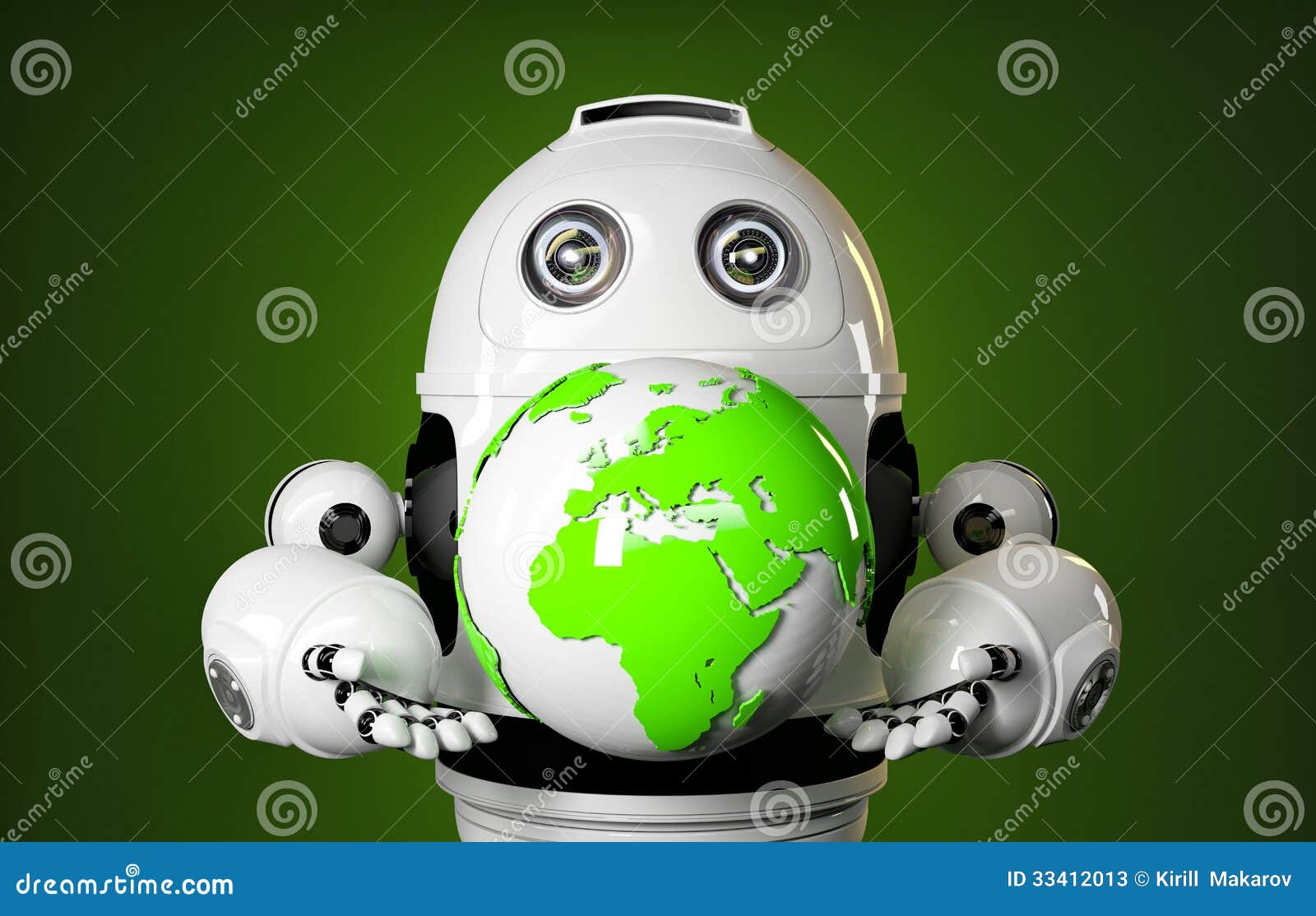 Robot holds earth globe. stock illustration. Illustration of human ...