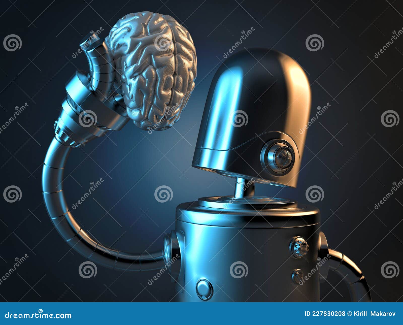Robot Holds A Human Brain In His Hand. 3D Illustration Royalty-Free ...