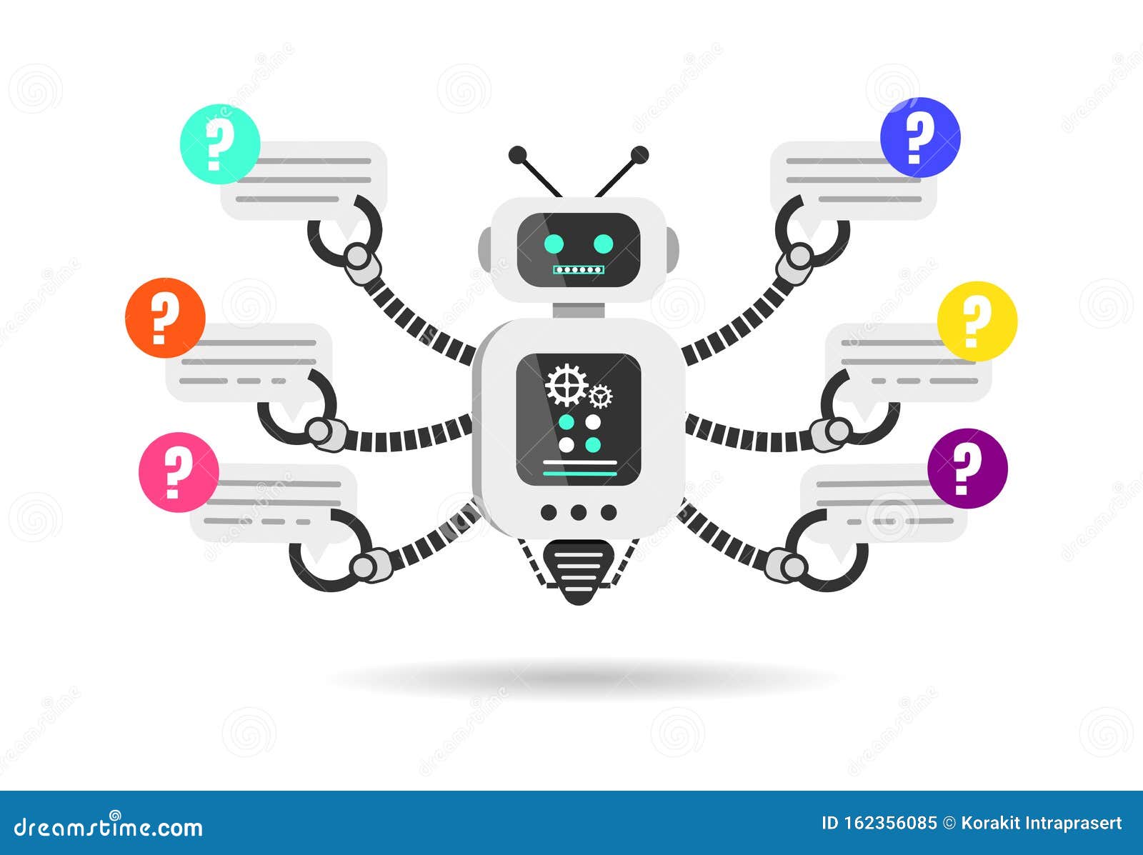 Robot Holds Speech Bubbles Flat Design. Chat Robot Stock Vector ...