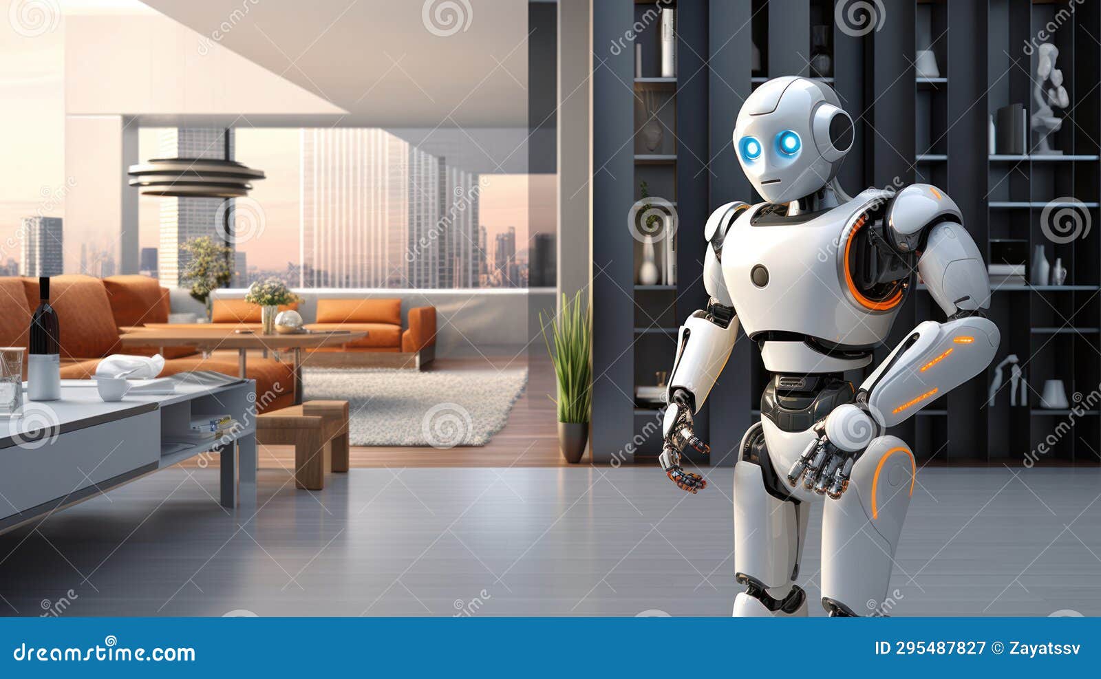 Robot Home Assistant in Modern House. Technologies of Future Stock ...