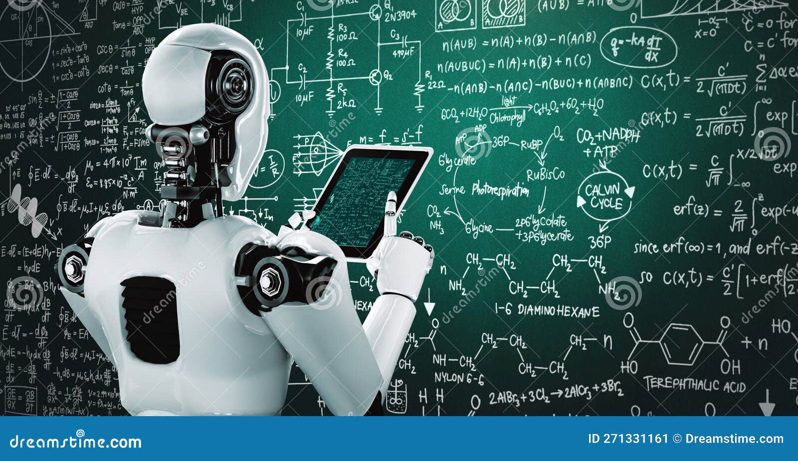 Robot Hominoid Using Tablet Computer for Engineering Science Studying Stock Illustration ...