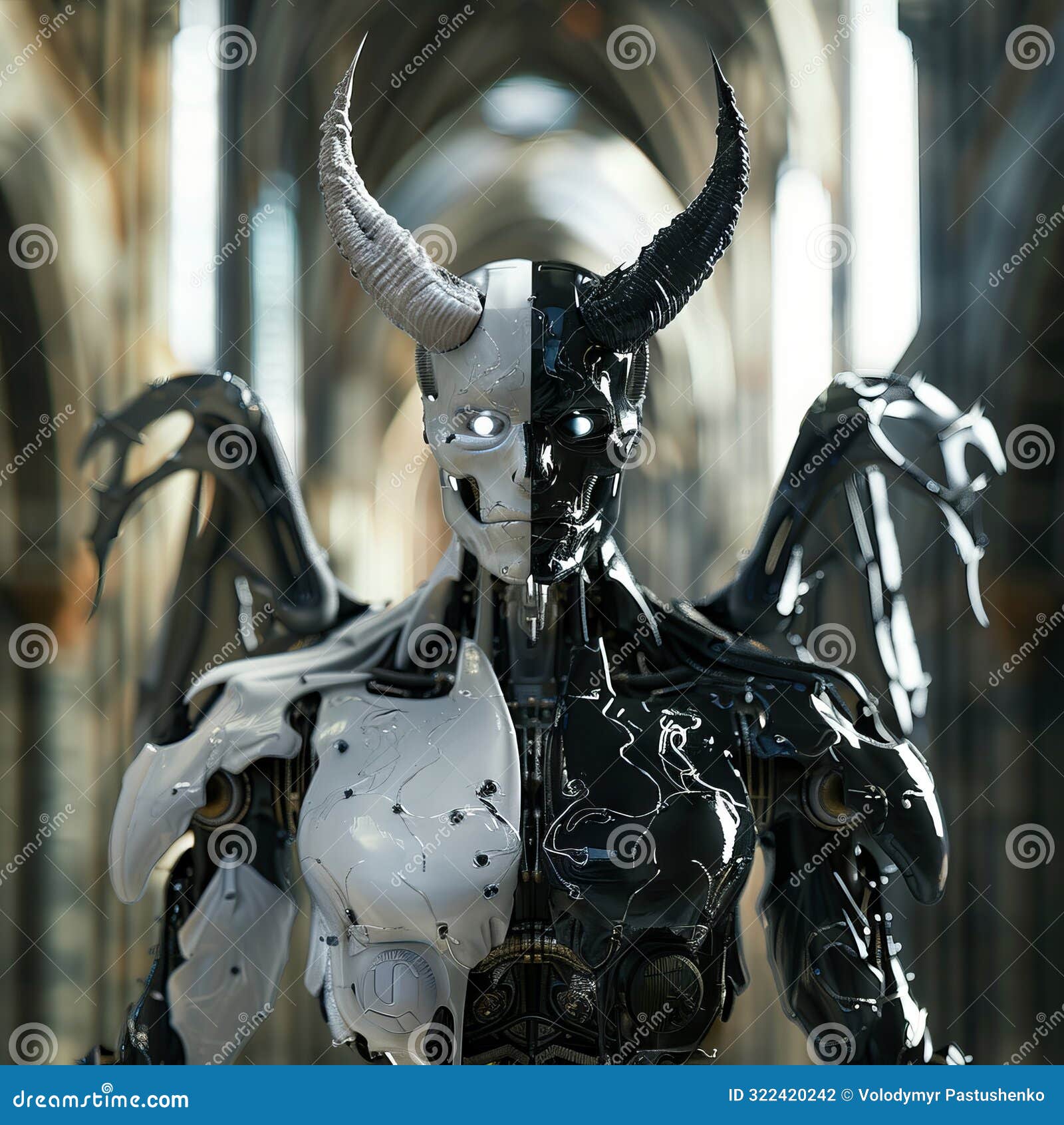 A Robot with Horns and a Demon Head Stock Photo - Image of trumpet ...