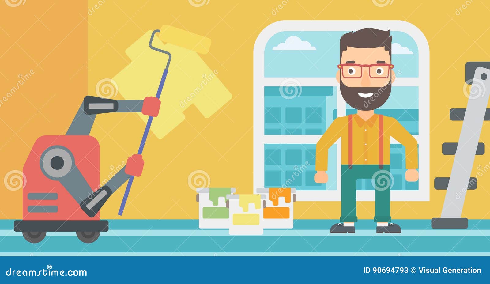 Robot House Painter Painting the Wall. Stock Vector - Illustration of ...