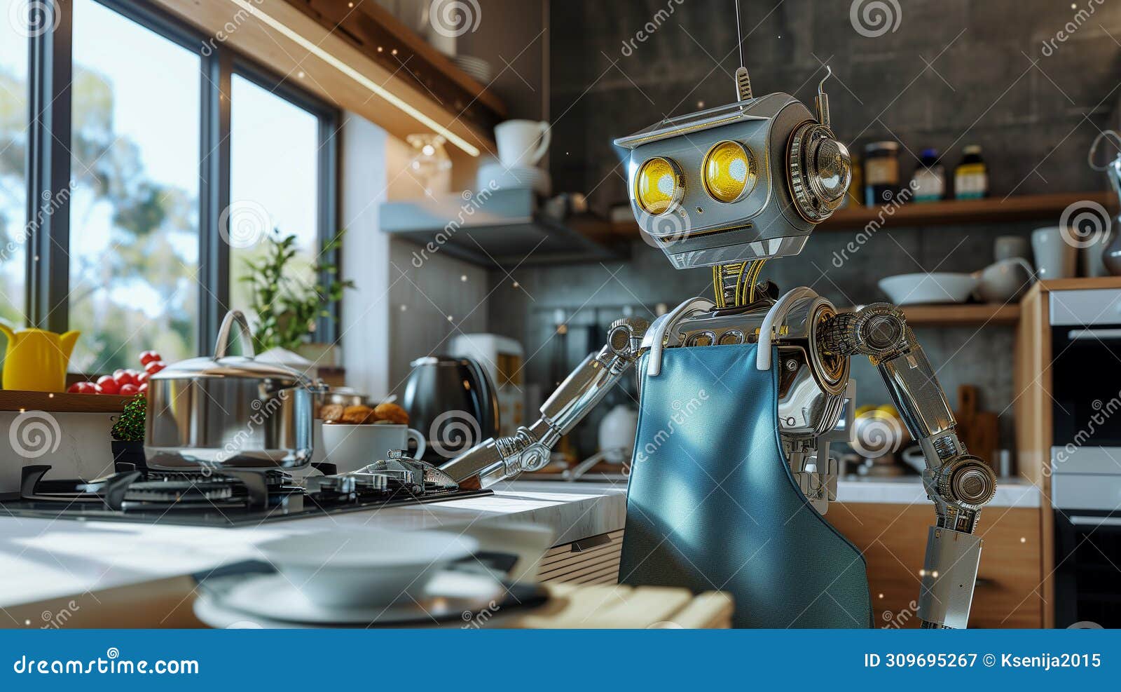 Robot Housekeeper Doing Cleaning Kitchen. Collaboration between Humans ...