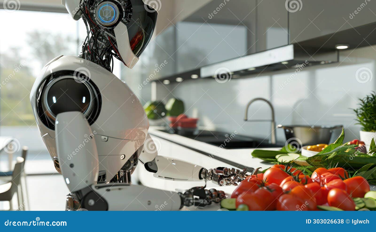 Robot Housekeeper Prepares Food in the Kitchen. Stock Photo - Image of ...
