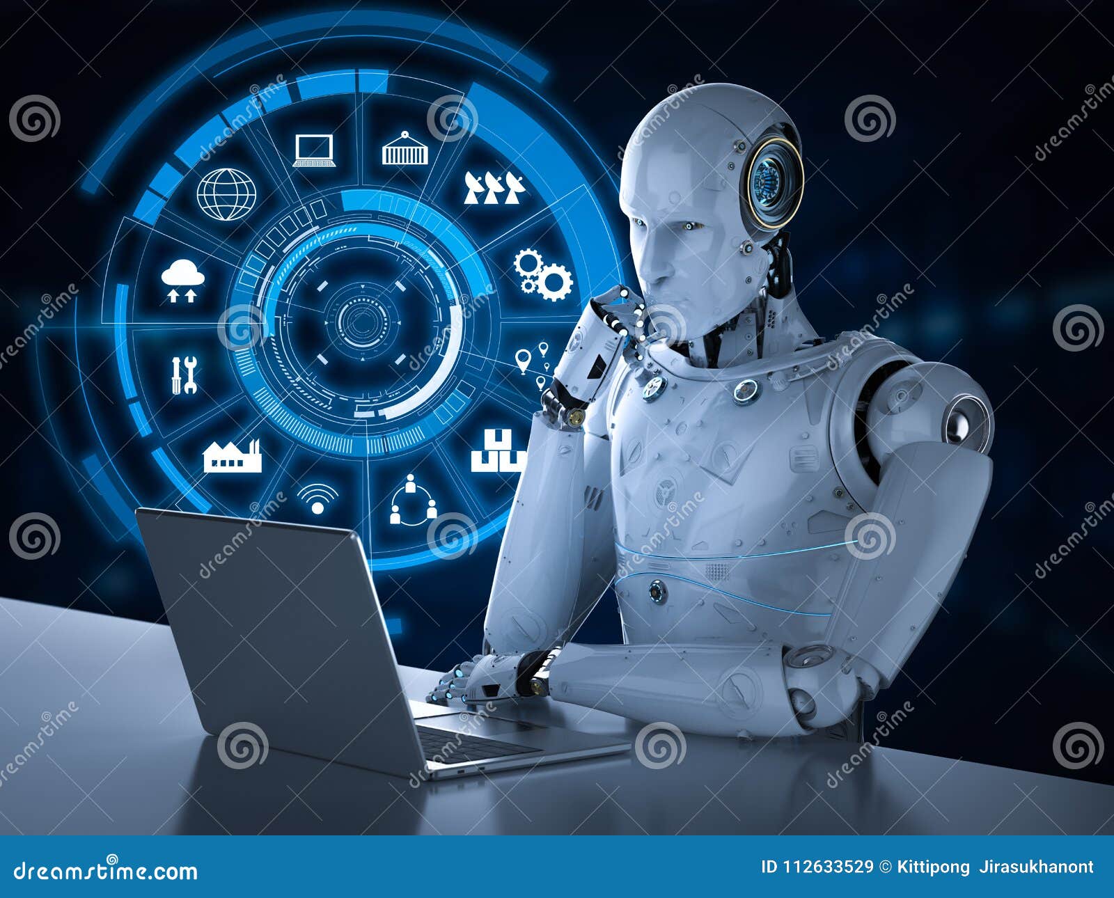 Robot with hud stock illustration. Illustration of robot - 112633529