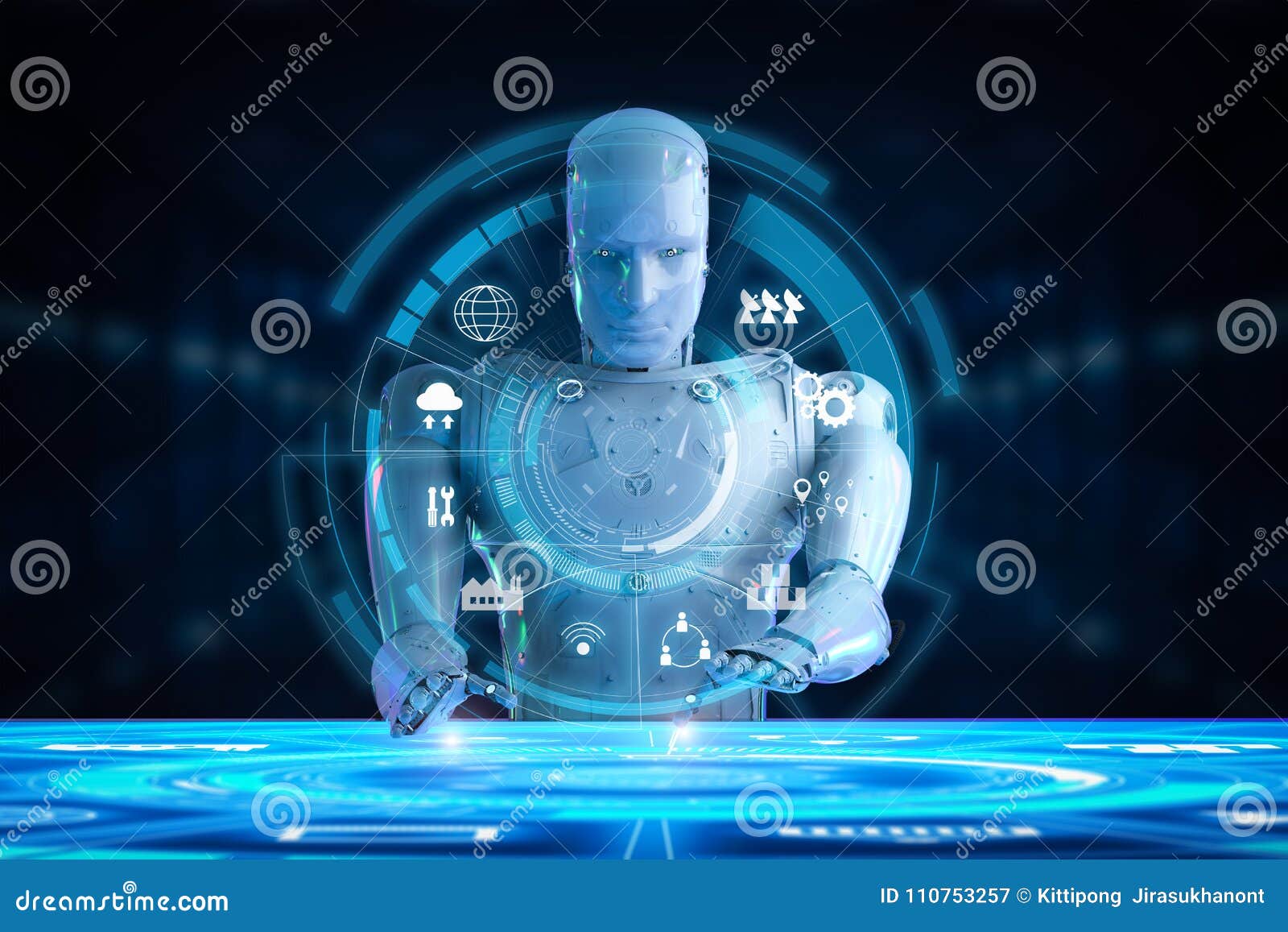 Robot with hud display stock illustration. Illustration of hand - 110753257