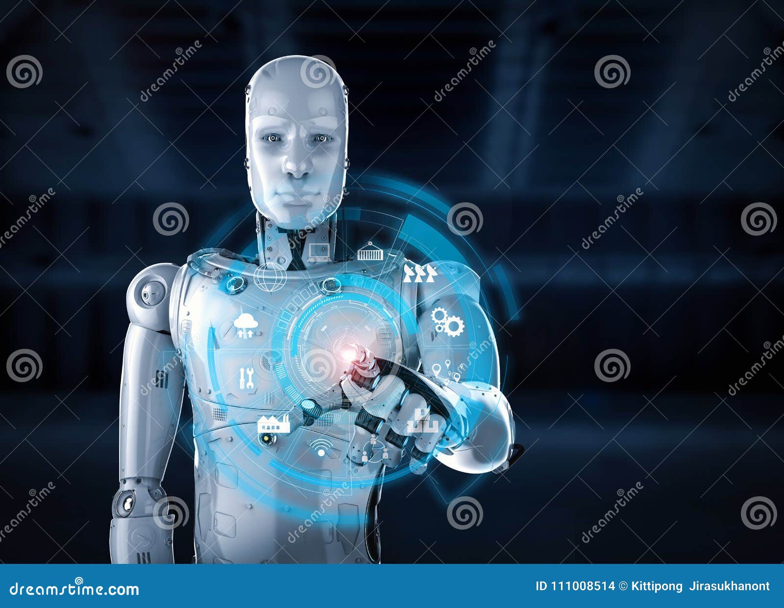 Robot with hud display stock illustration. Illustration of information ...