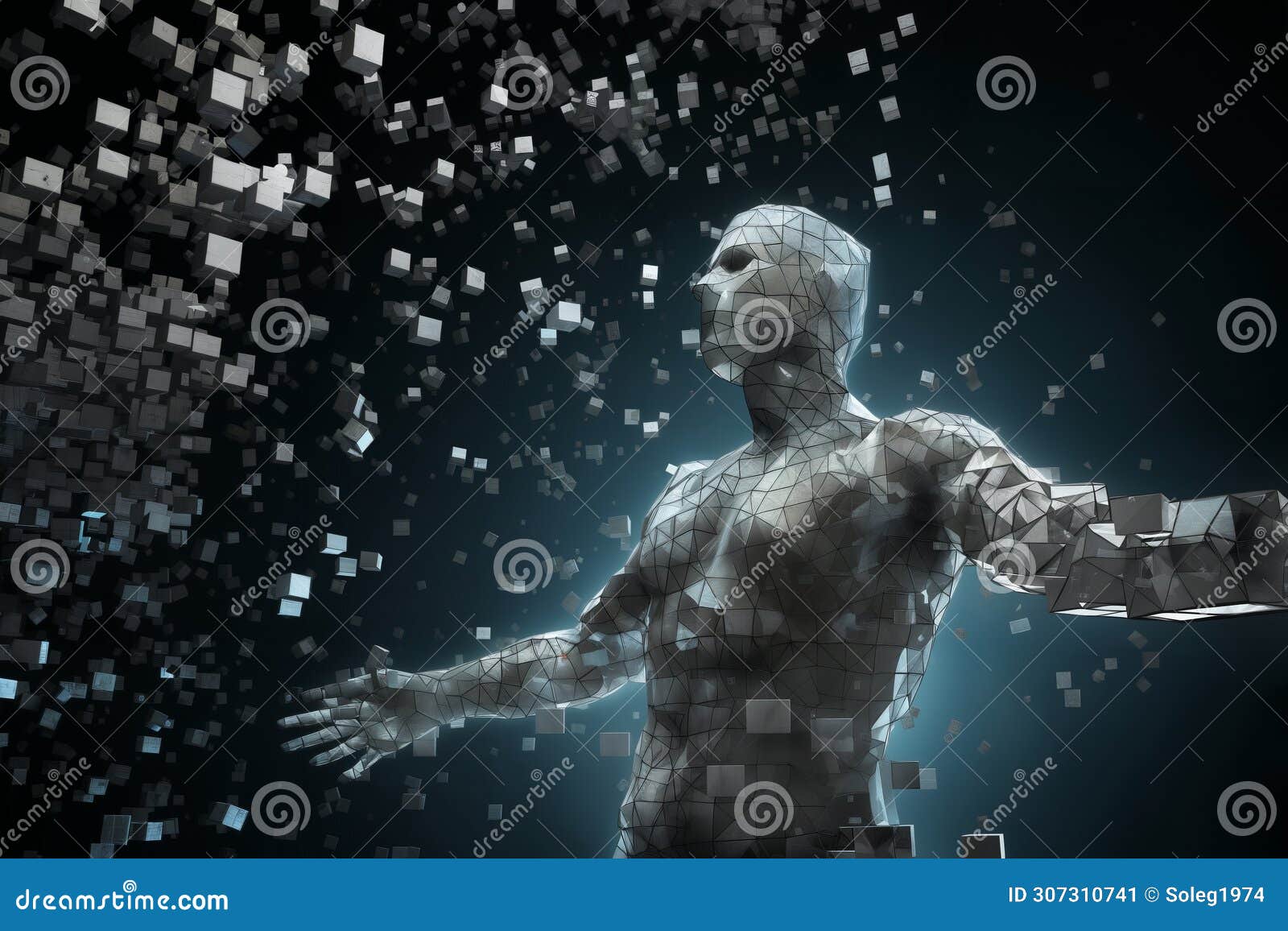 A Robot with Human Body Made of Disintegrating Squares and Cubes ...