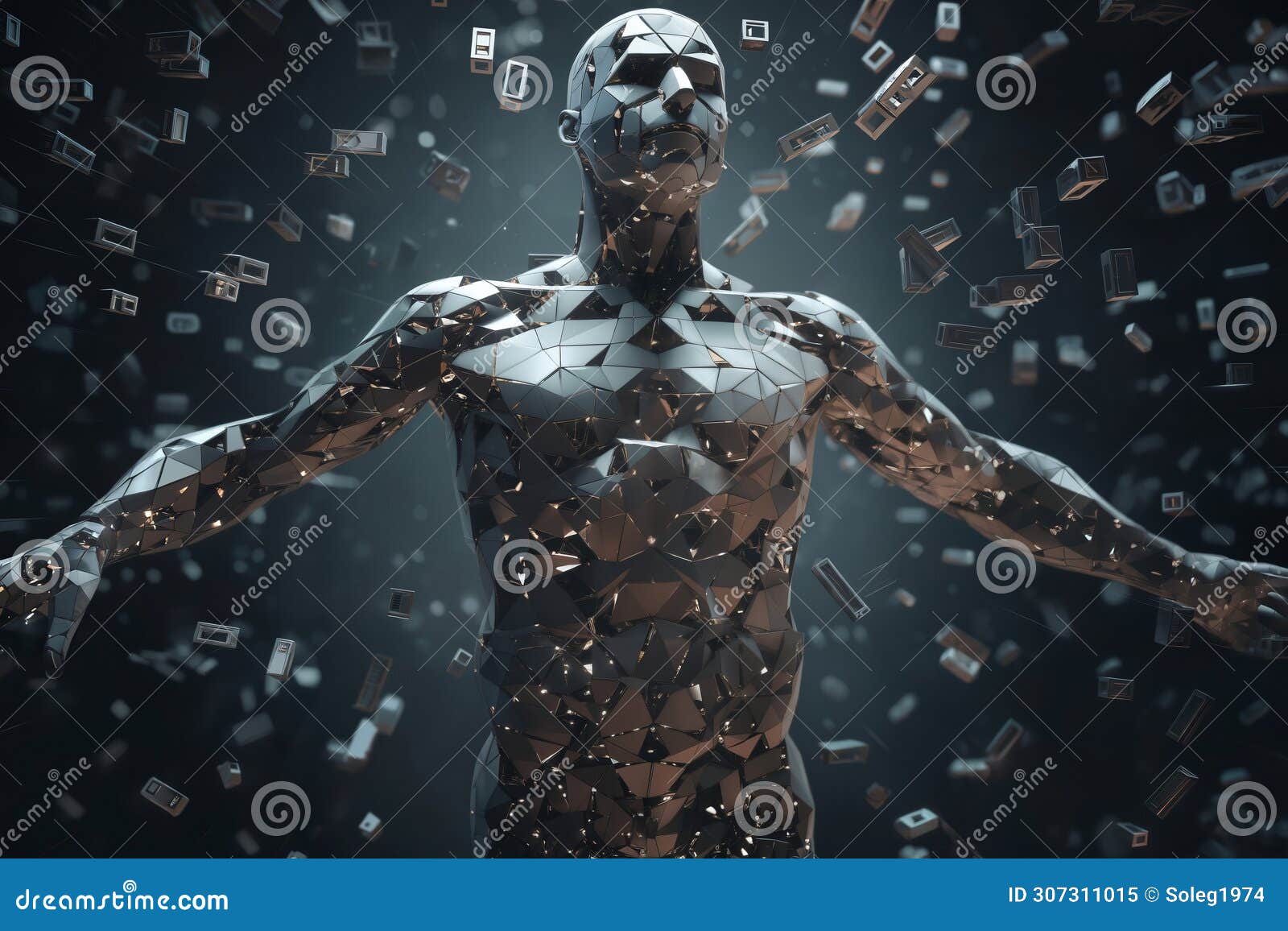 A Robot with Human Body Made of Disintegrating Squares and Cubes ...