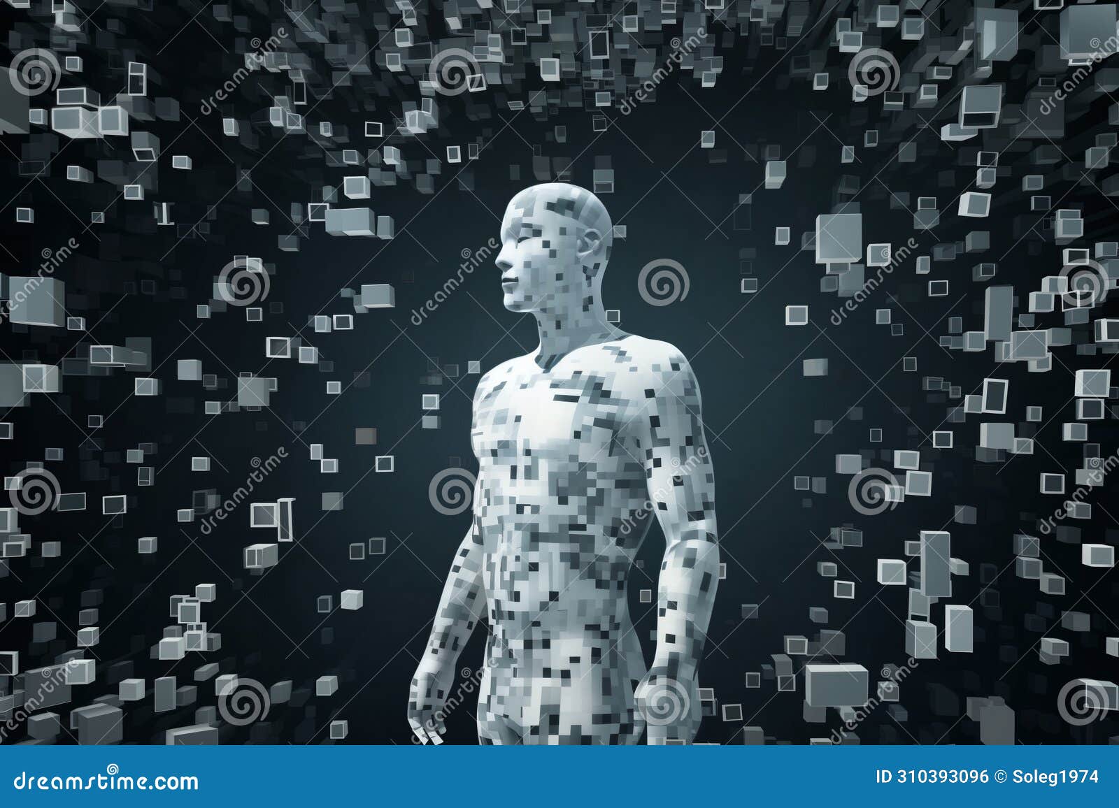 A Robot with Human Body Made of Disintegrating Squares and Cubes ...