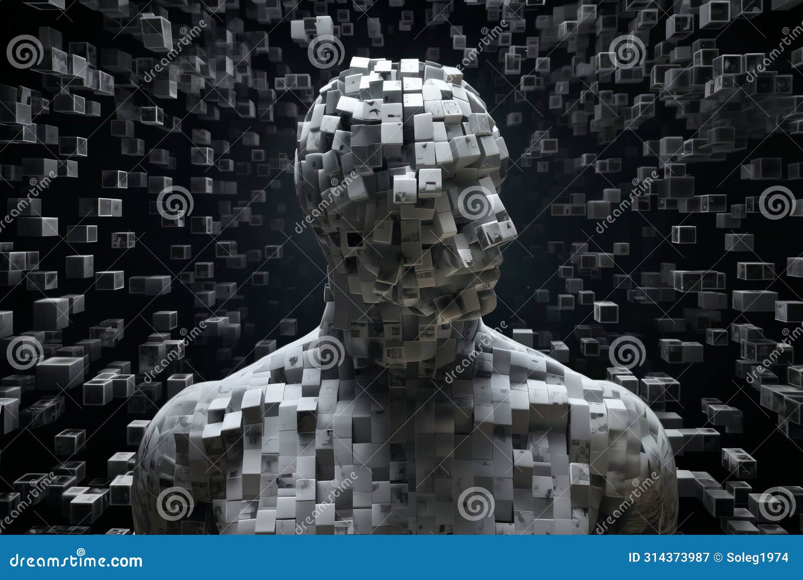 A Robot with Human Body Made of Disintegrating Squares and Cubes ...