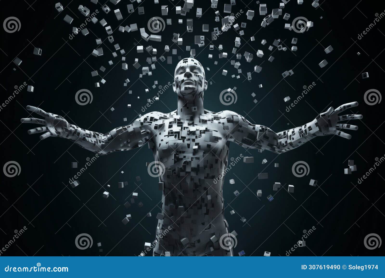 A Robot with Human Body Made of Disintegrating Squares and Cubes ...