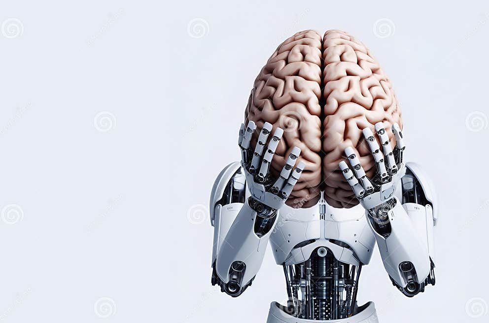Robot with Human Brain, Artificial Intelligence Concept Stock ...