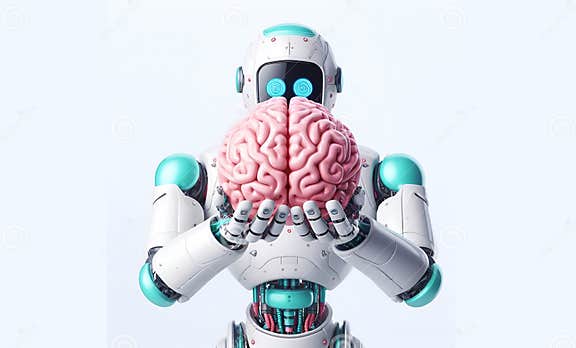 Robot with Human Brain Model, Artificial Intelligence Concept. Stock ...