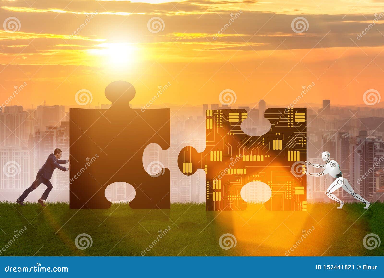 Robot and Human Cooperating in Jigsaw Puzzle Stock Image - Image of ...